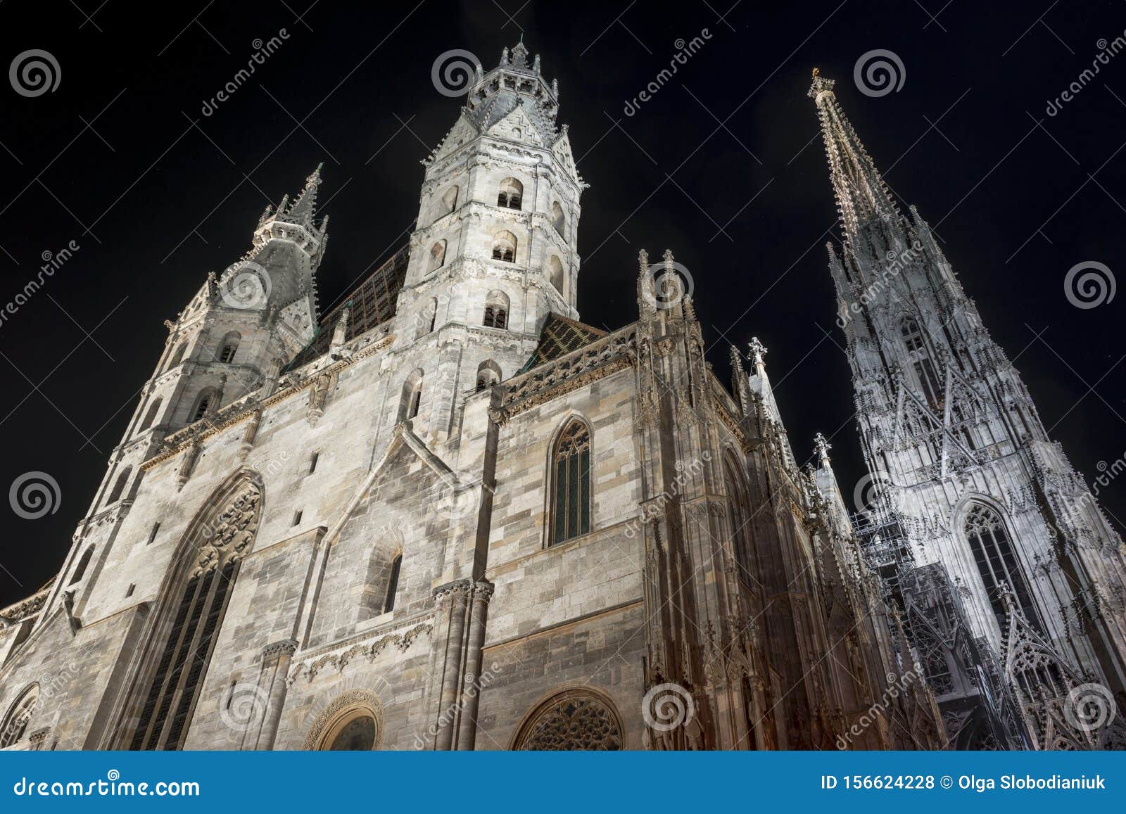 Gothic St. Stephen`s Cathedral at Night, Vienna, Austria Stock Photo ...