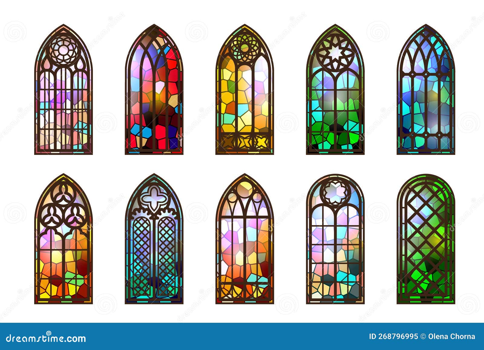 Gothic Stained Glass Windows Church Medieval Arches Catholic