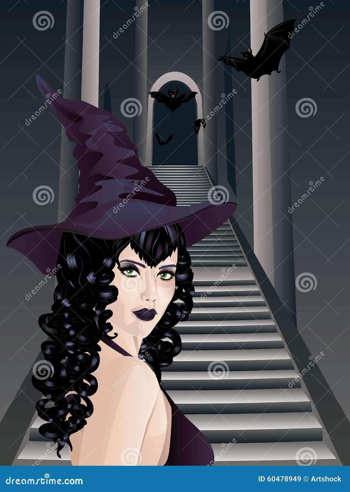 Gothic Stairs and Witch stock vector. Illustration of magic - 60478949