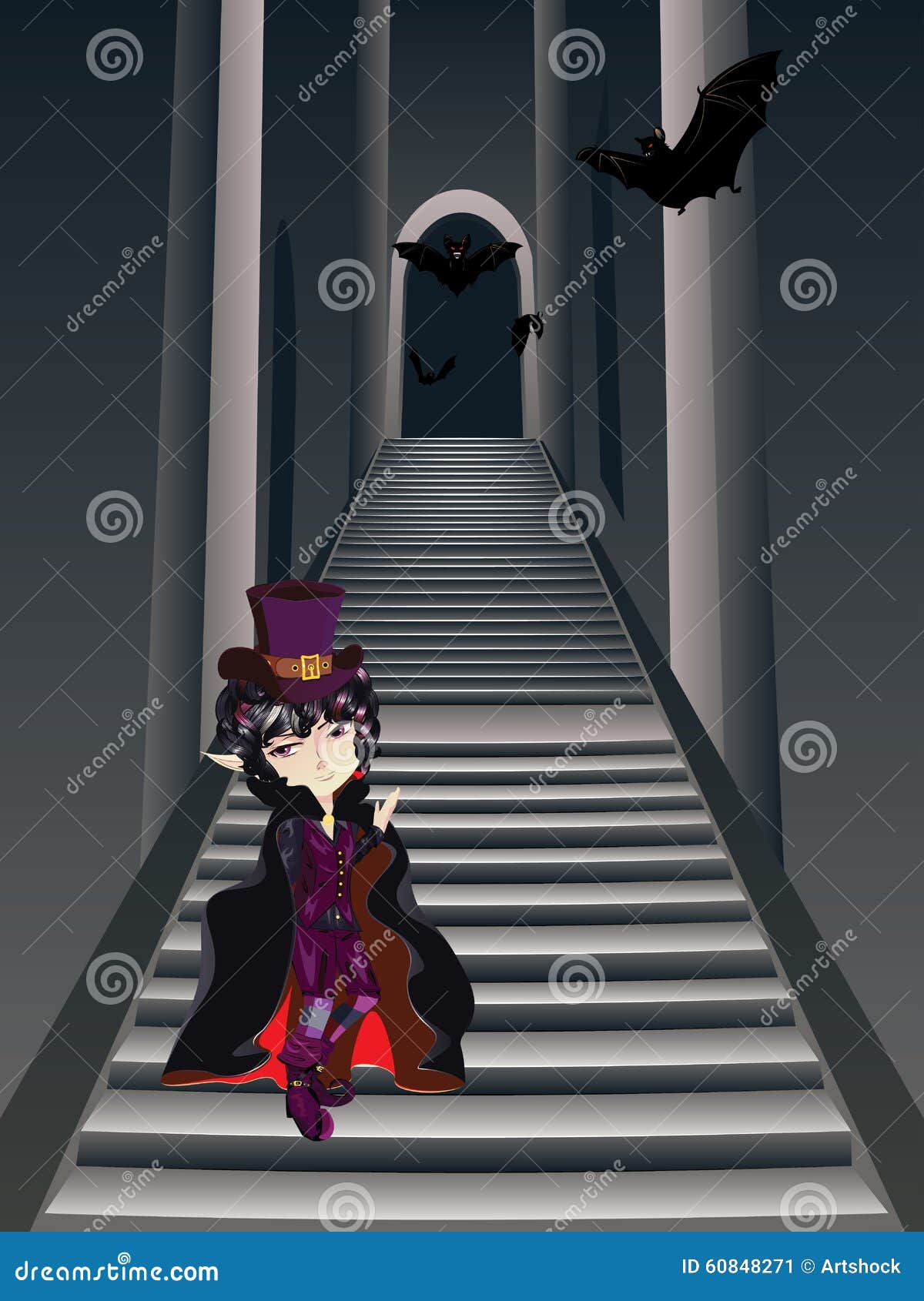 Gothic Stairs and Witch stock vector. Illustration of female - 60848271
