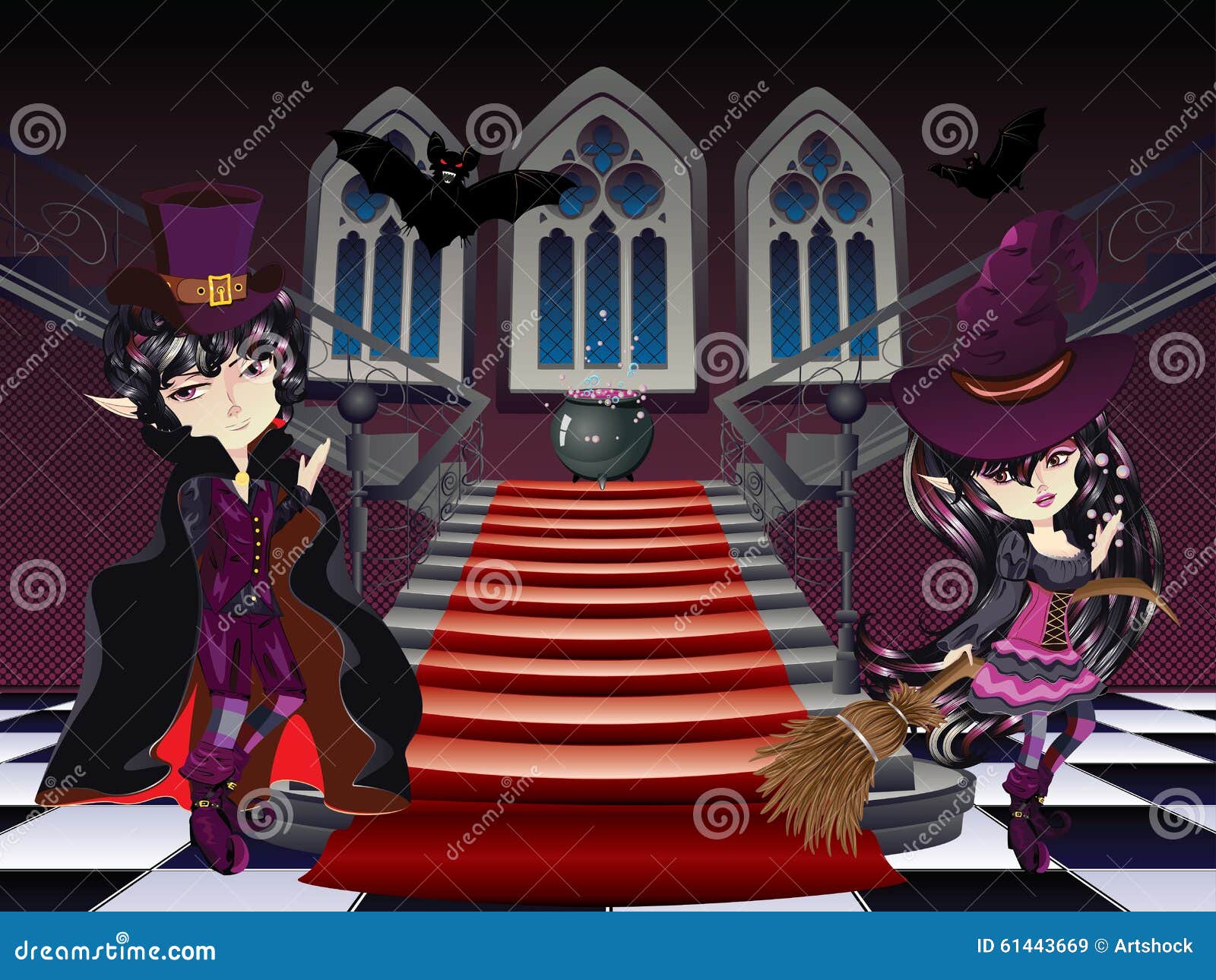 Gothic Stairs and Witch stock illustration. Illustration of woman ...