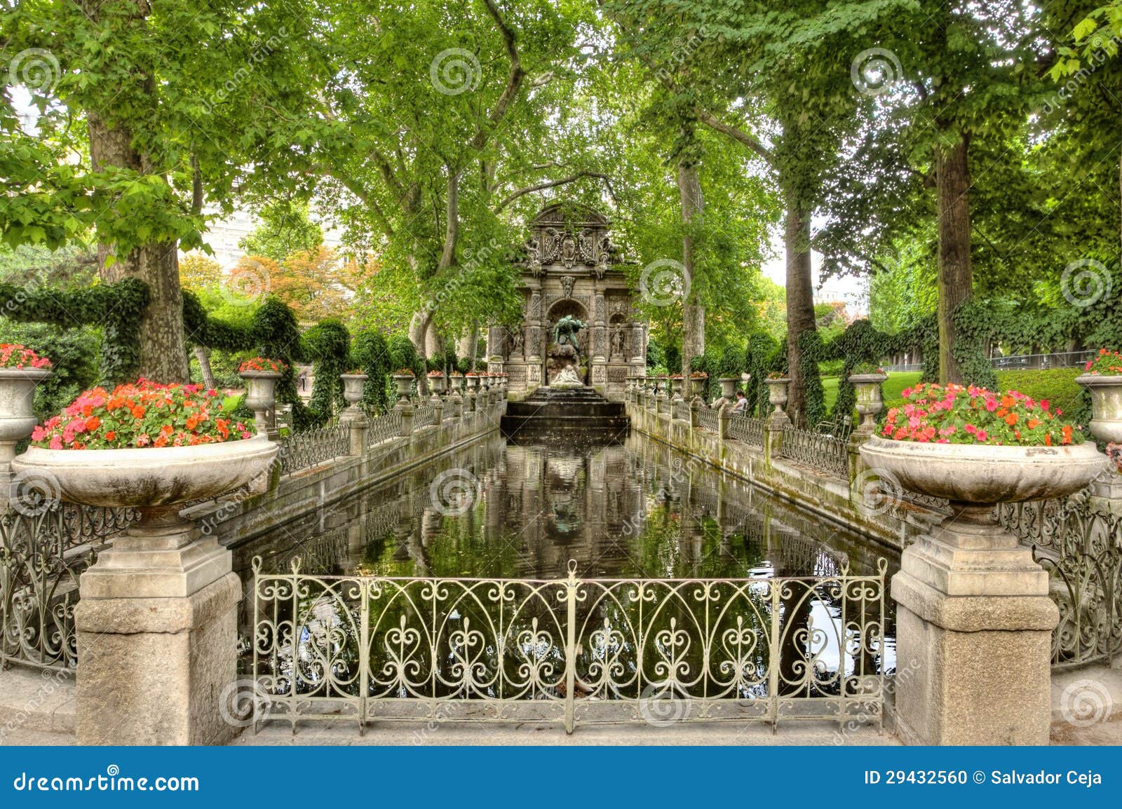 Gothic Stone Garden and Pond Stock Photo - Image of design, building ...