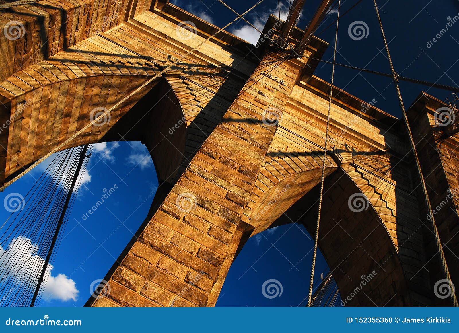 The Gothic Stonework of the Brooklyn Bridge Stock Photo - Image of ...