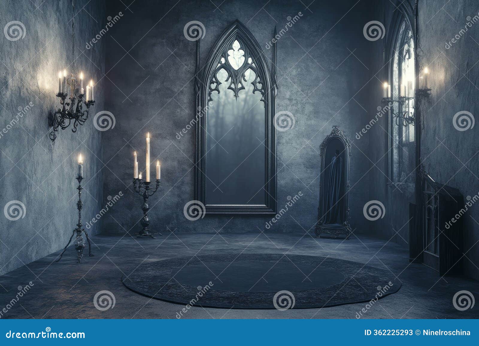 Gothic Style Room with Dark Decor and Ambient Lighting Showcasing ...