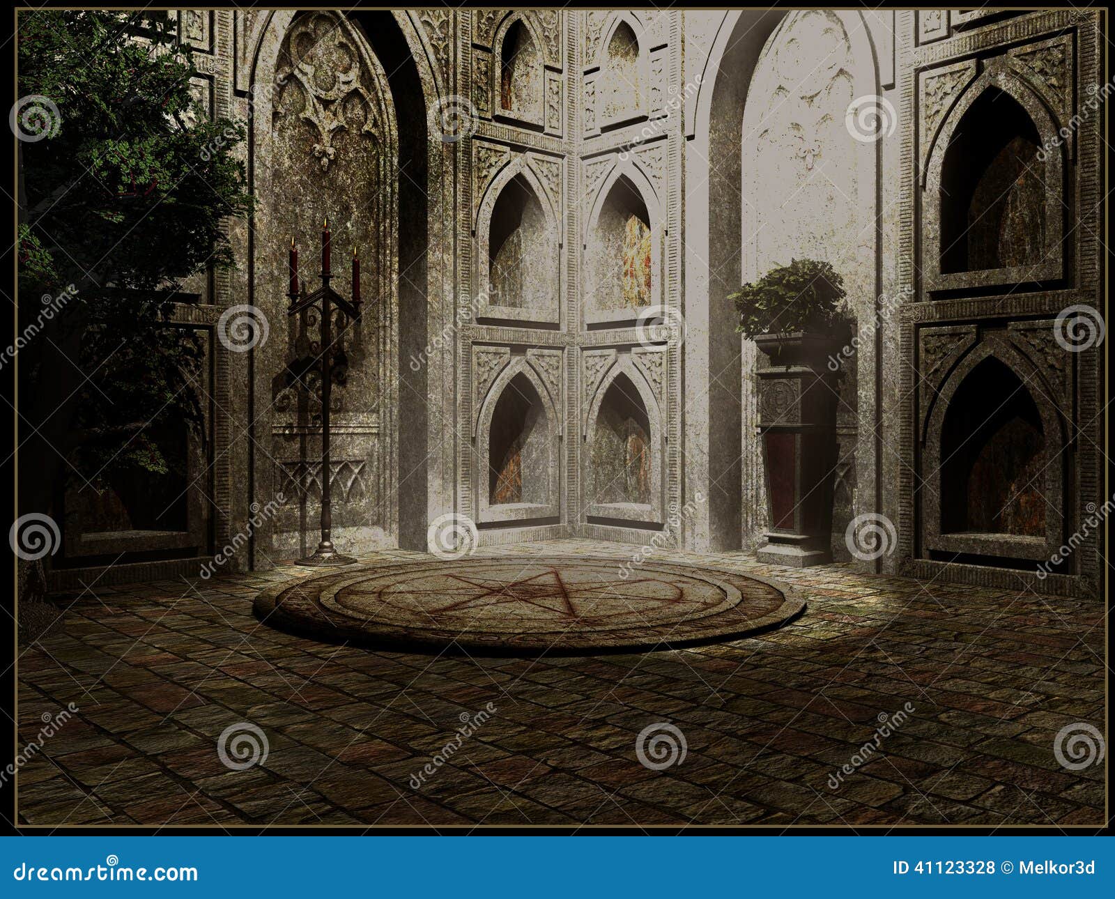 Gothic temple interior stock illustration. Illustration of gothic ...