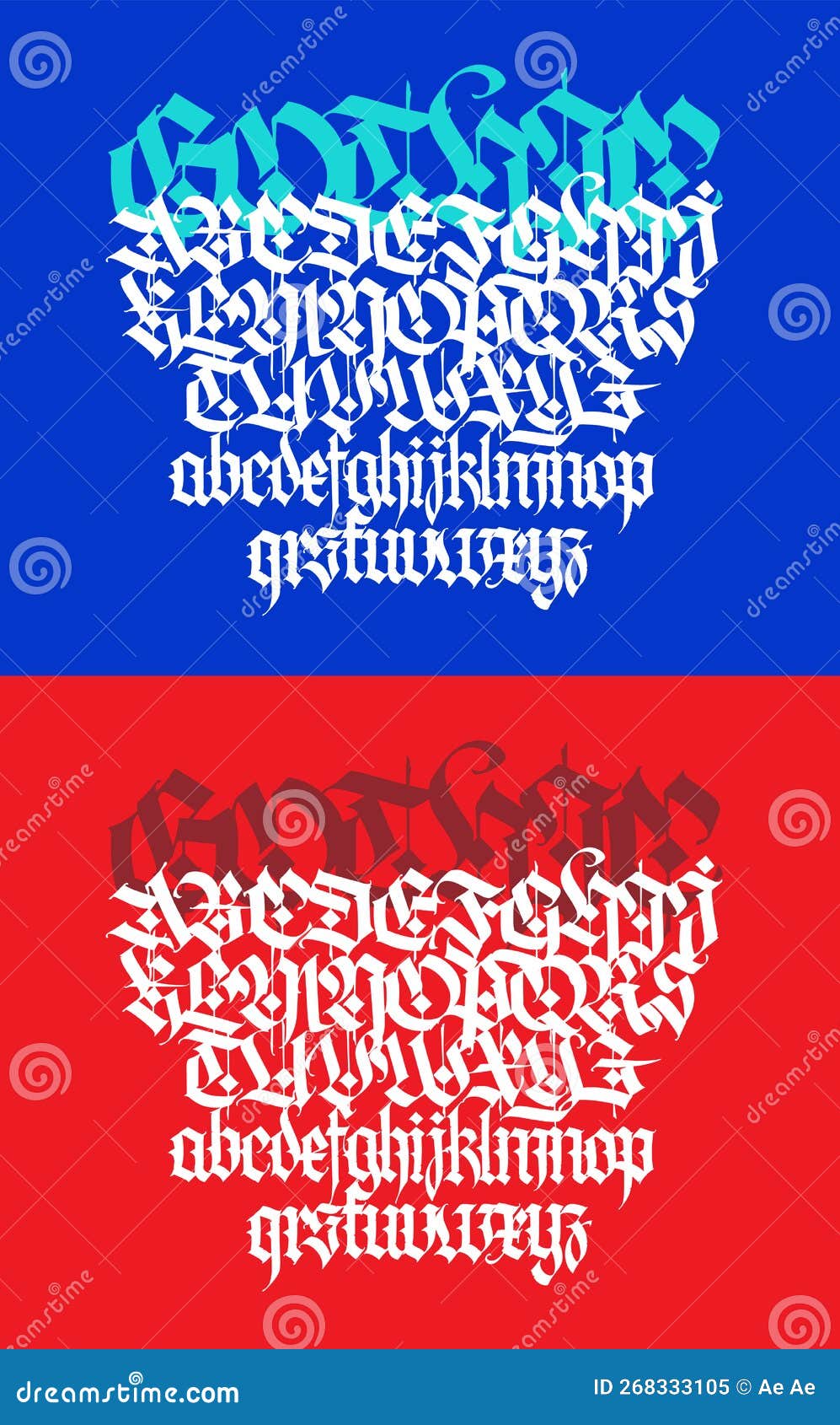 Gothic. Vector. Uppercase and Lowercase Letters on a Blue Background ...