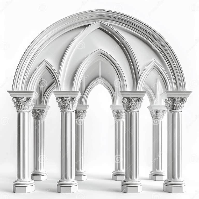 Gothic White Arch with Columns on Isolated Background â€“ Classic ...