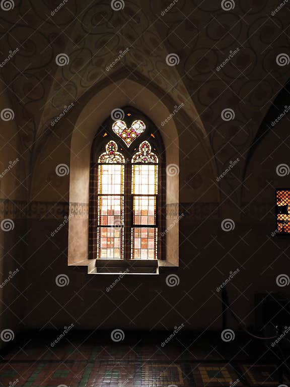 Gothic Window of Malbork Castle with Stained Glass Stock Image - Image ...