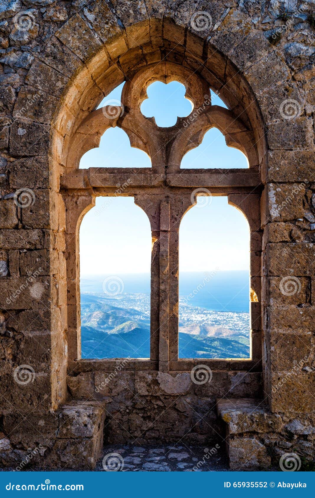 Gothic Window with a Mountain View Stock Photo - Image of kirenia ...