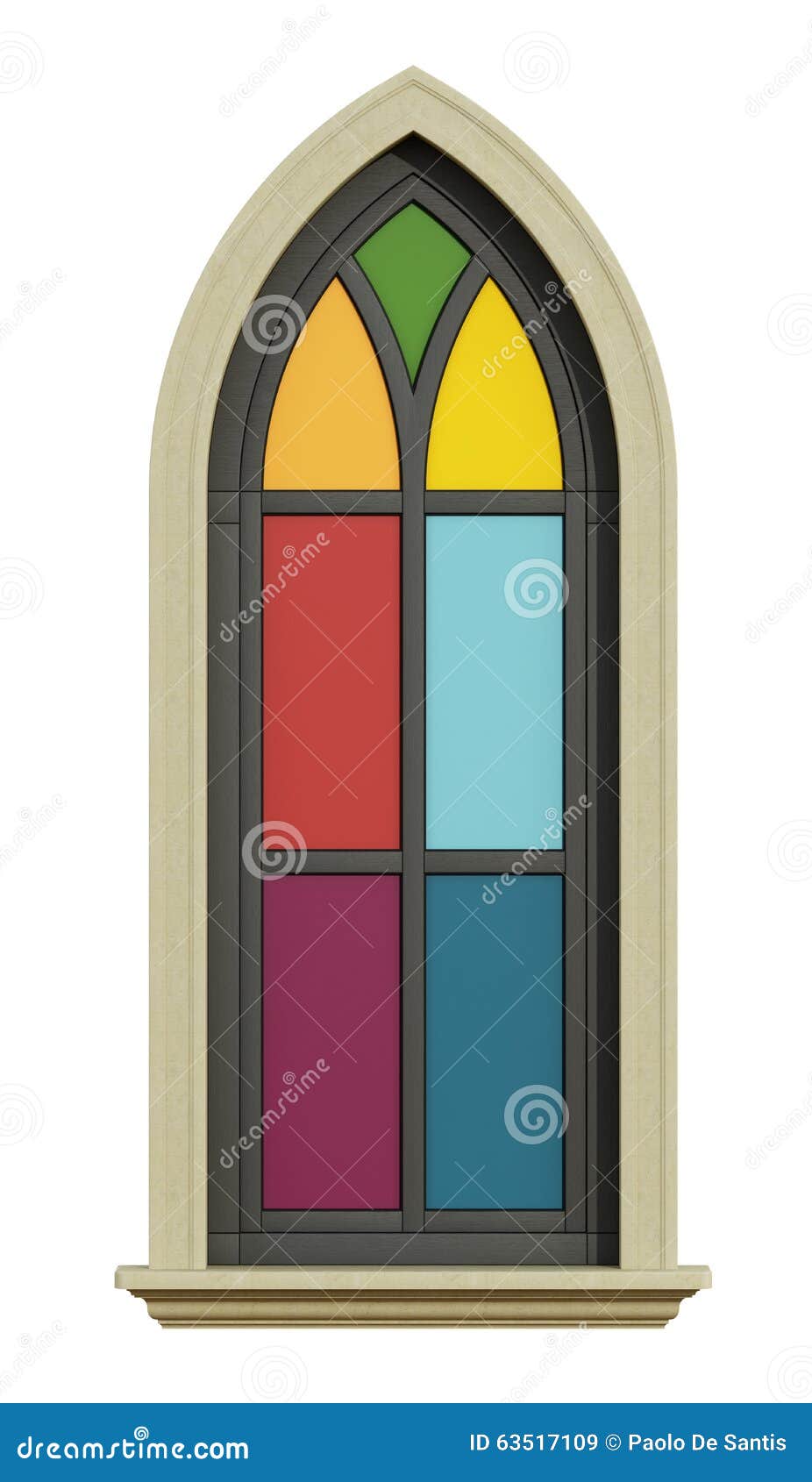 Gothic Window with Stone Frame on White Background Stock Illustration ...