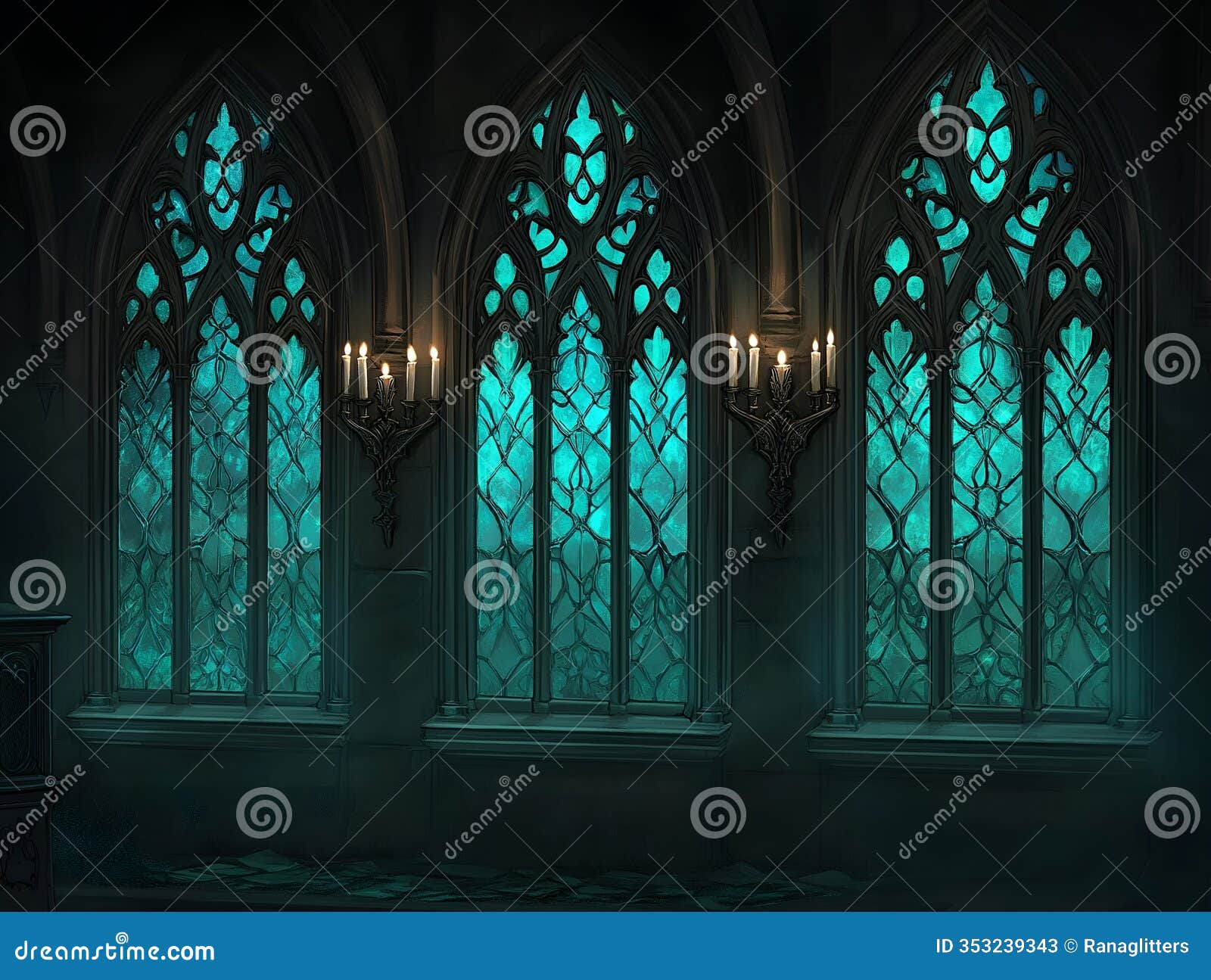 Gothic Window Teal Light Dark Architecture Background Stock ...