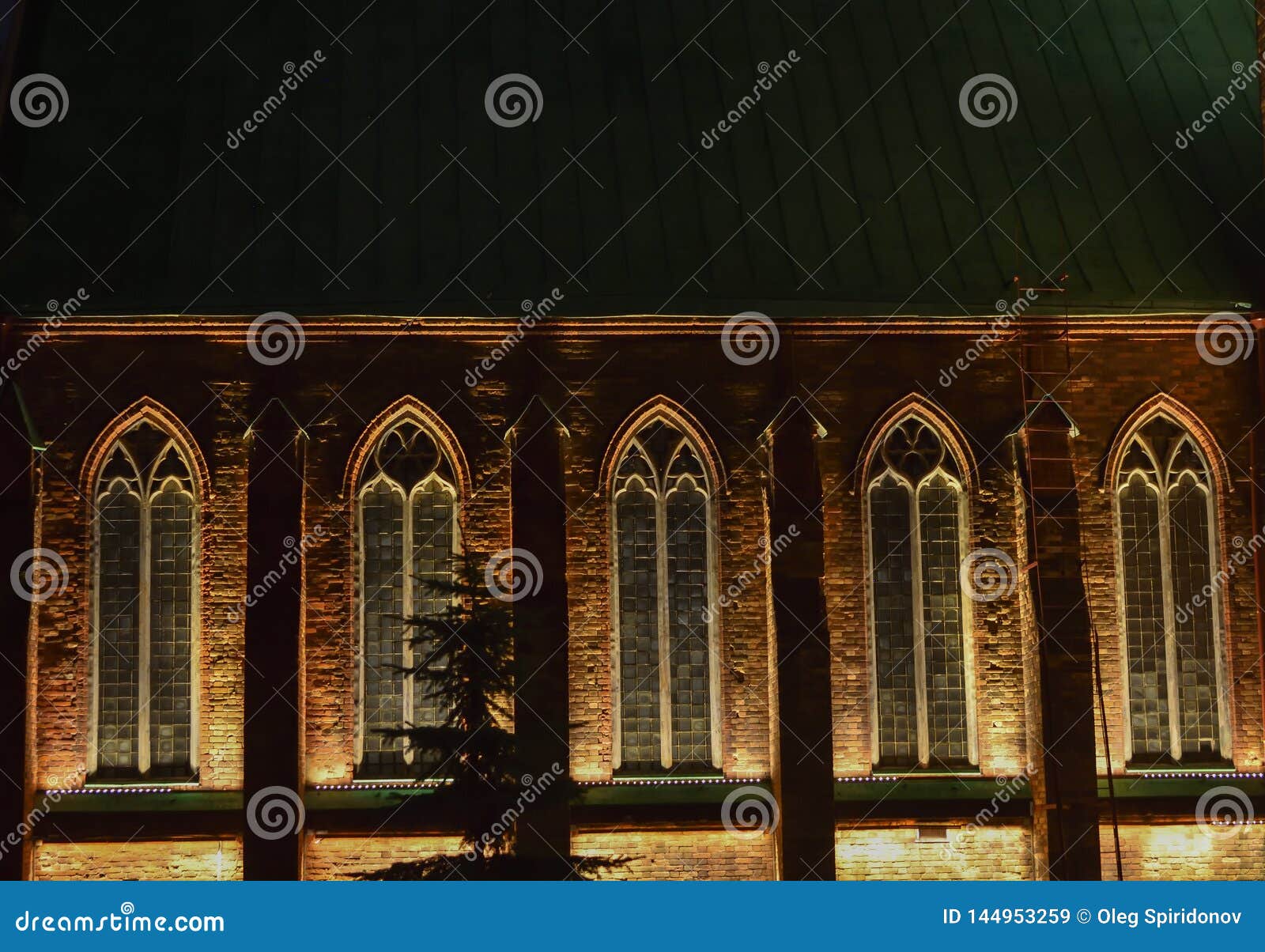 Gothic Windows with Night Lights Stock Image - Image of fragile ...