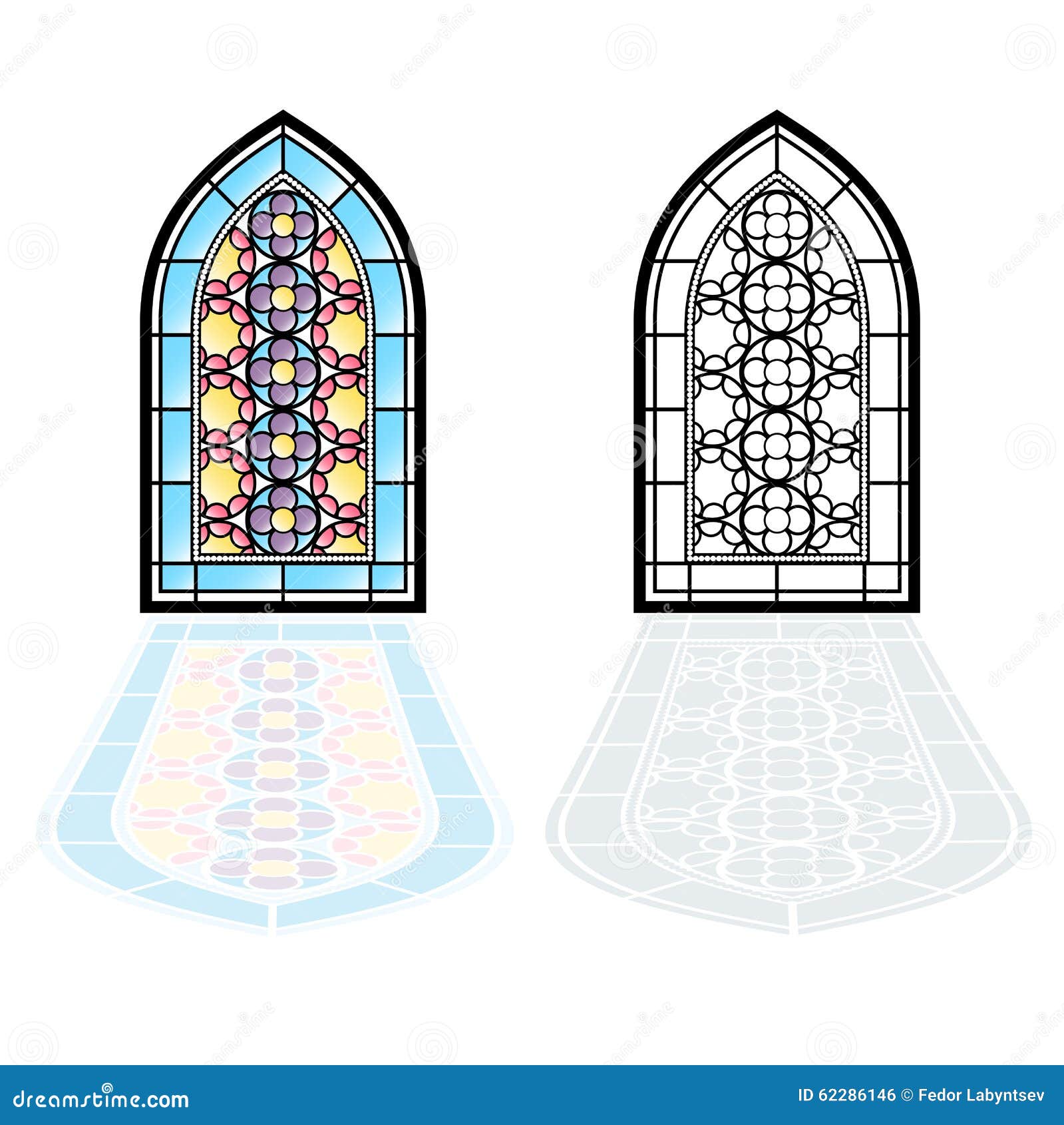 Gothic Windows. Vintage Frames. Church Stained-glass Windows Cartoon ...