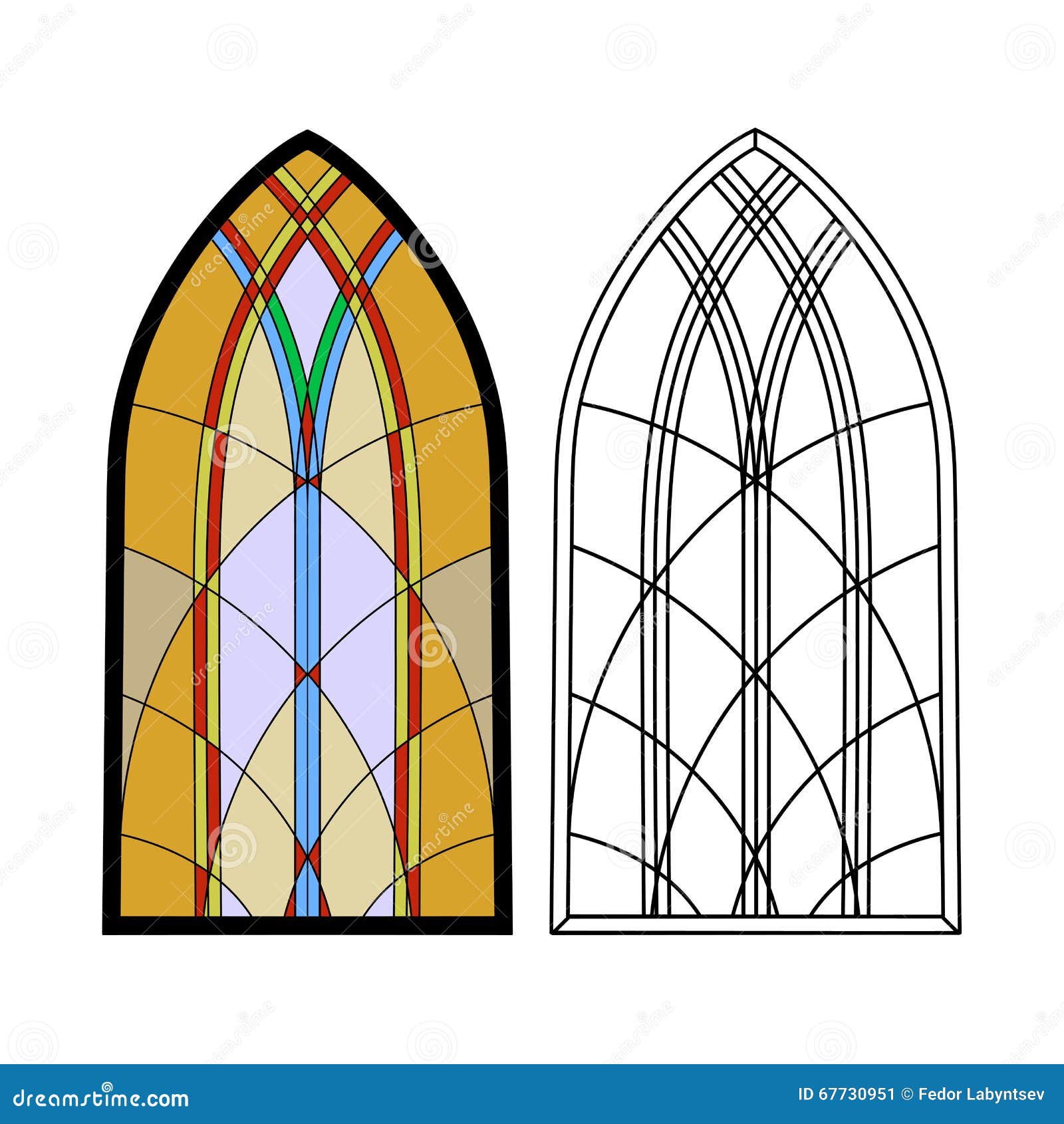 Gothic Windows. Vintage Frames. Church Stained-glass Windows Cartoon ...