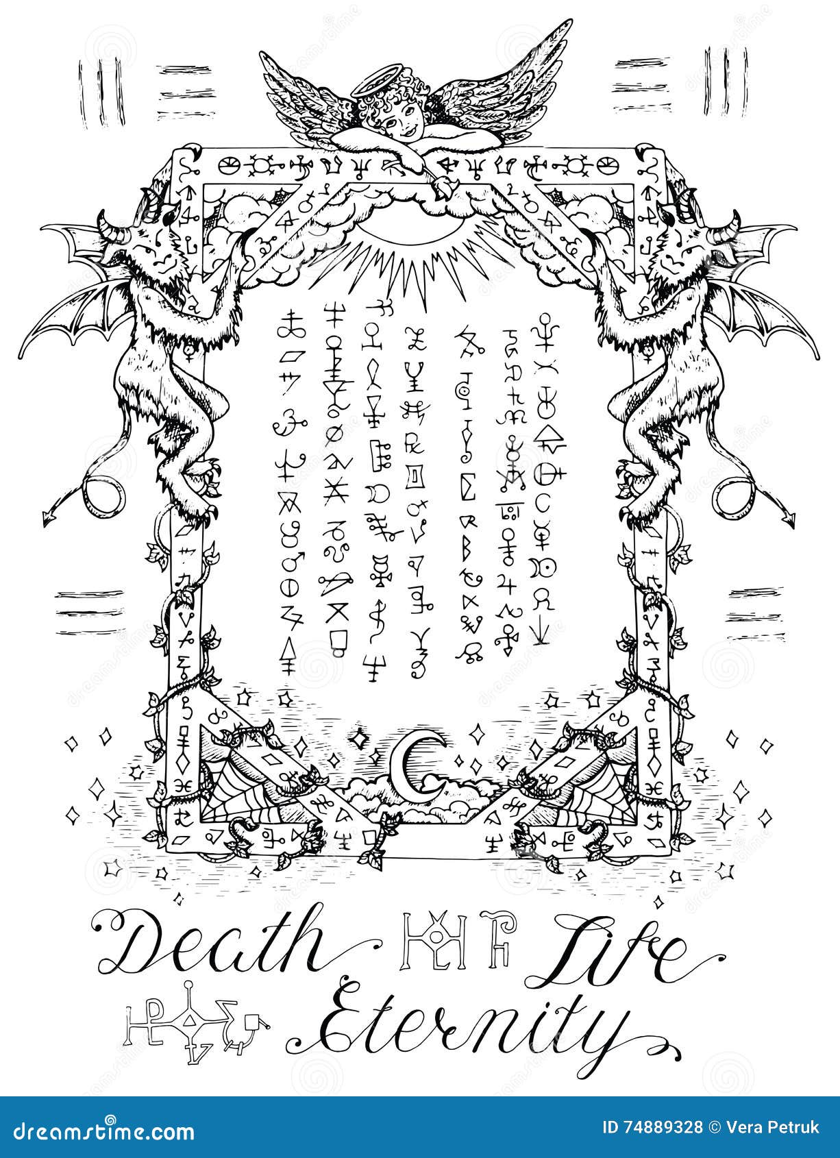 Gotisch Kader Met Engel En Demonen Vector Illustratie - Illustration of ...