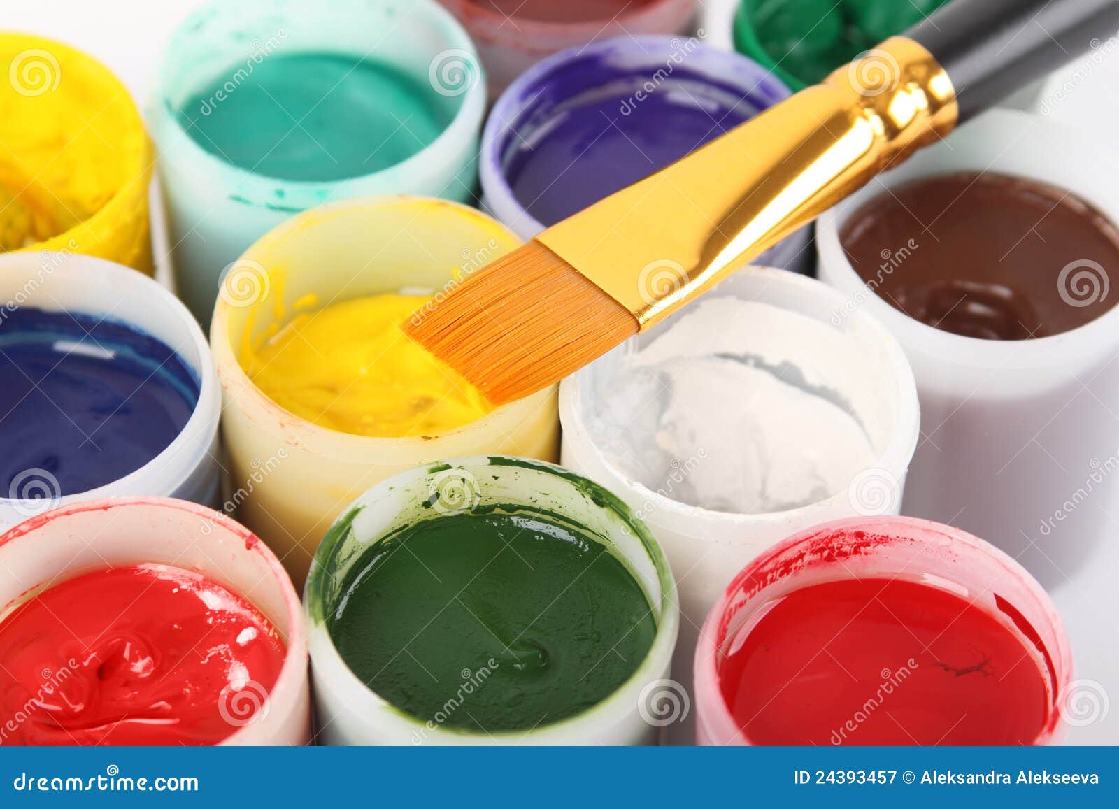 Gouache Colors in Cans and Paintbrush Stock Image - Image of bright ...