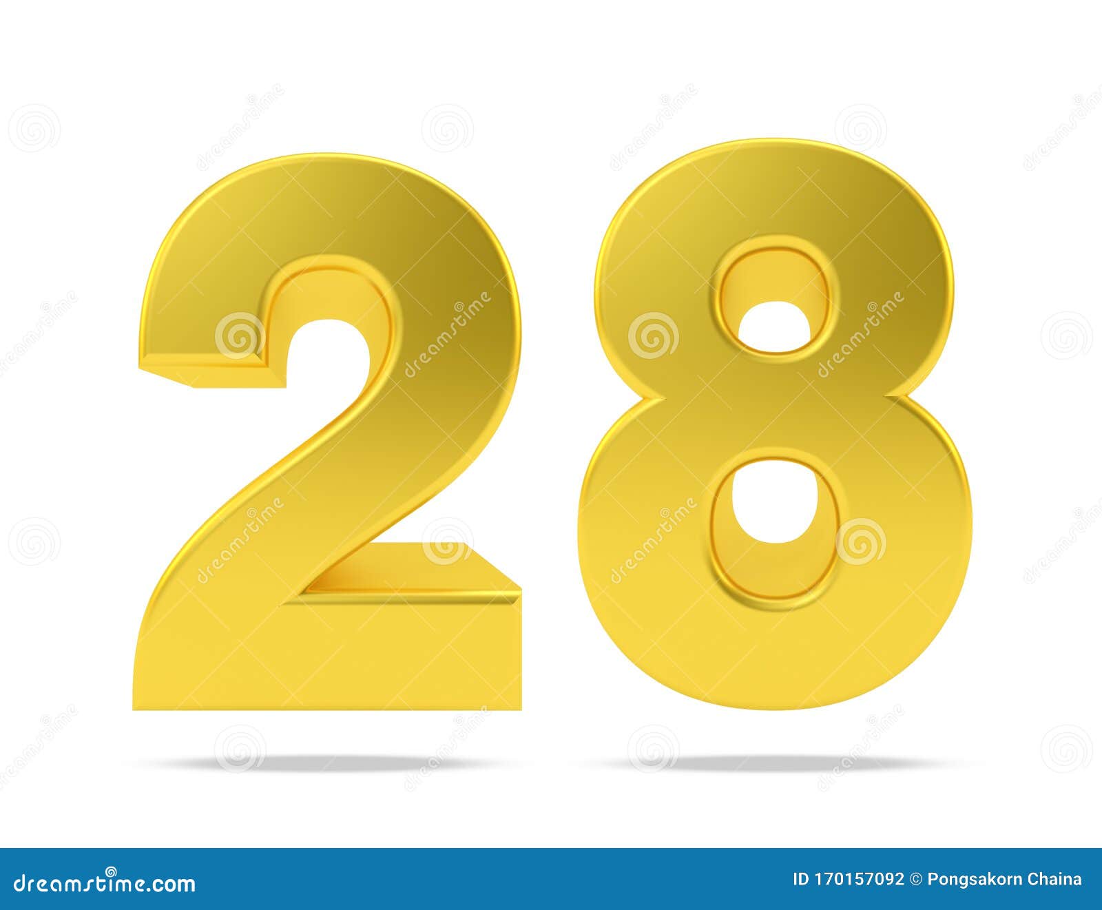 Goud Metaal Nummer 28 28 Geïsoleerd Op Witte Achtergrond, 3d Rendering ...