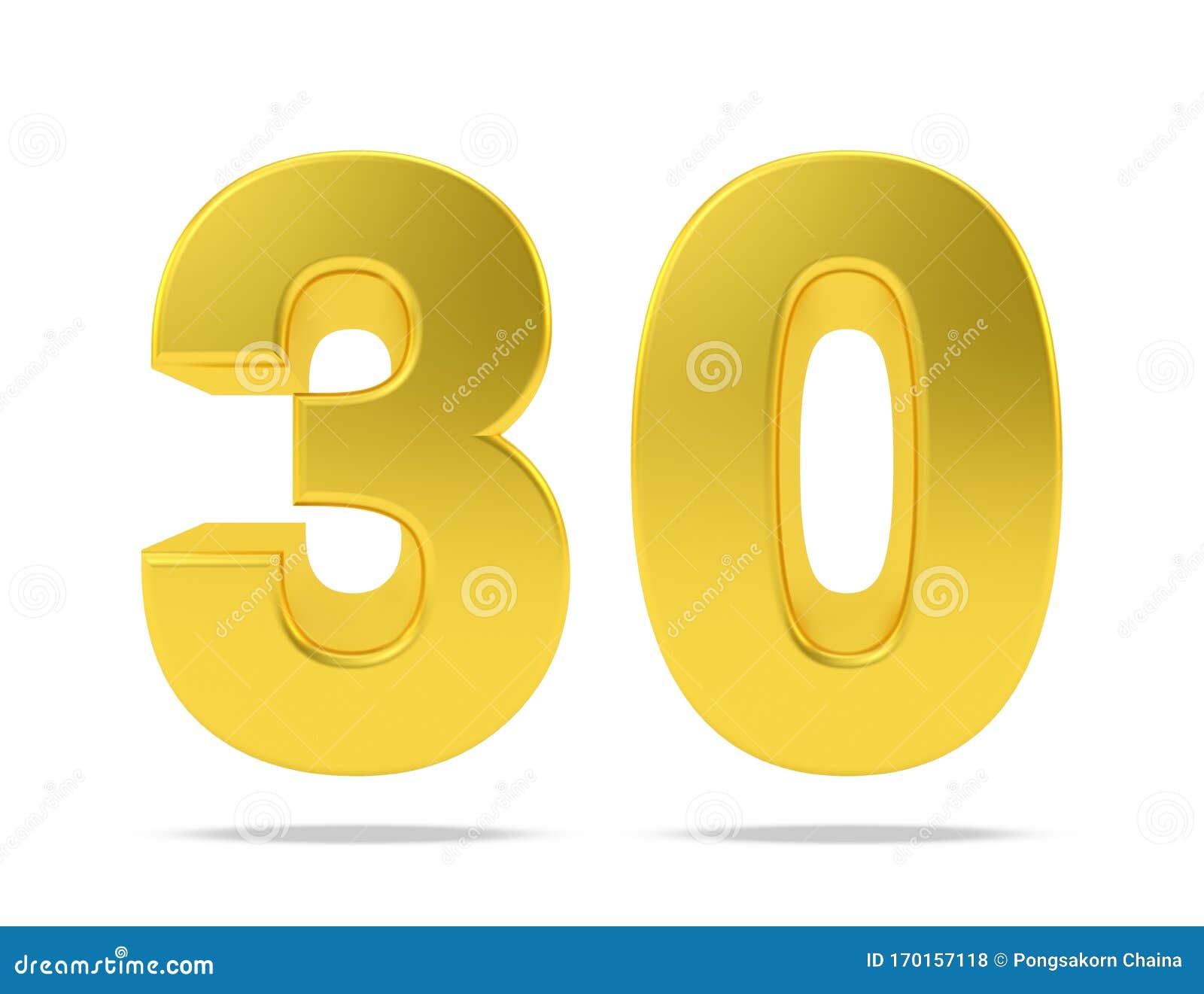 Goud Metaal Nummer 30 30 Geïsoleerd Op Witte Achtergrond, 3d Rendering ...