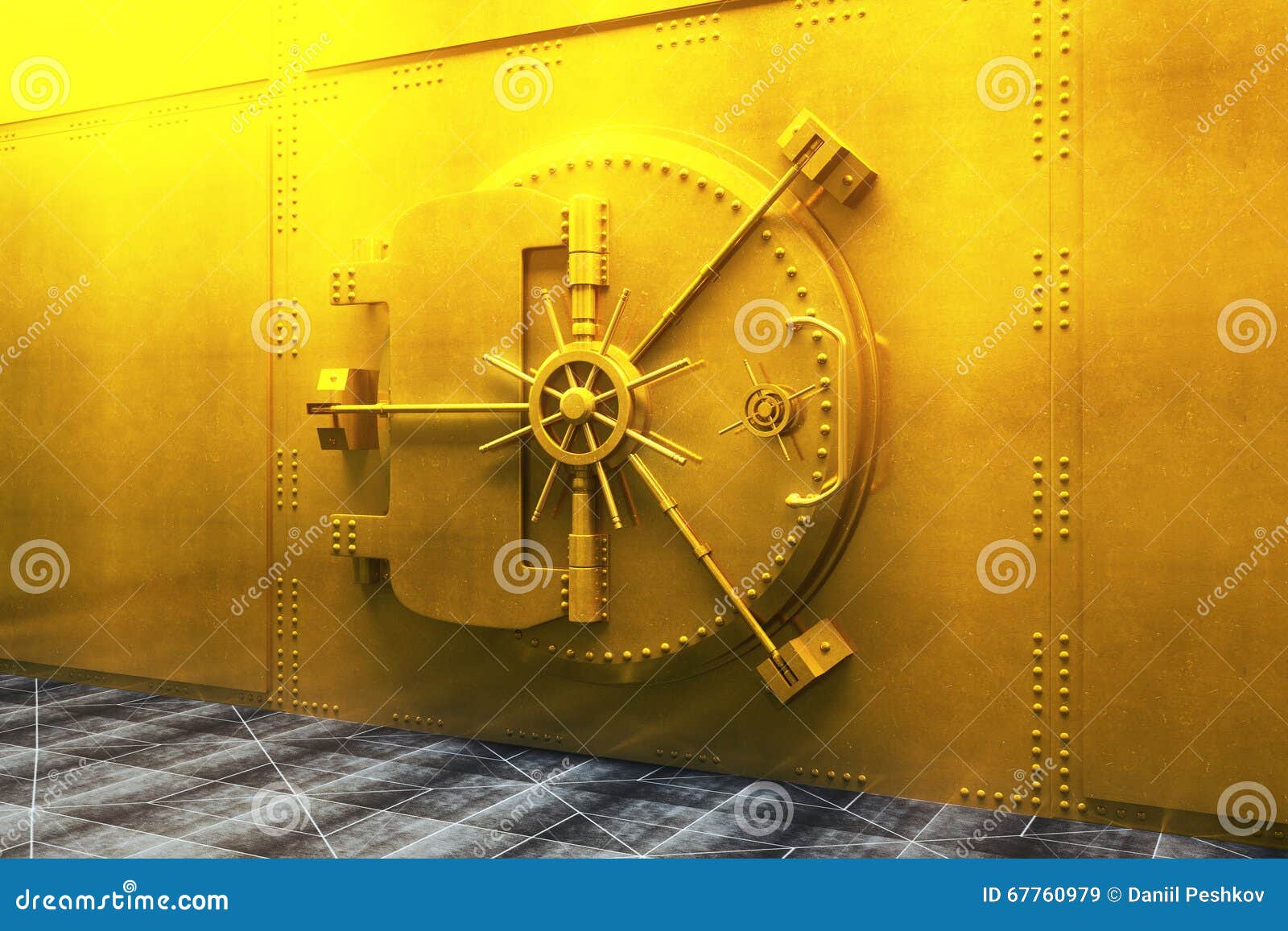 Gouden bankkluis stock illustratie. Illustration of kostbaar - 67760979