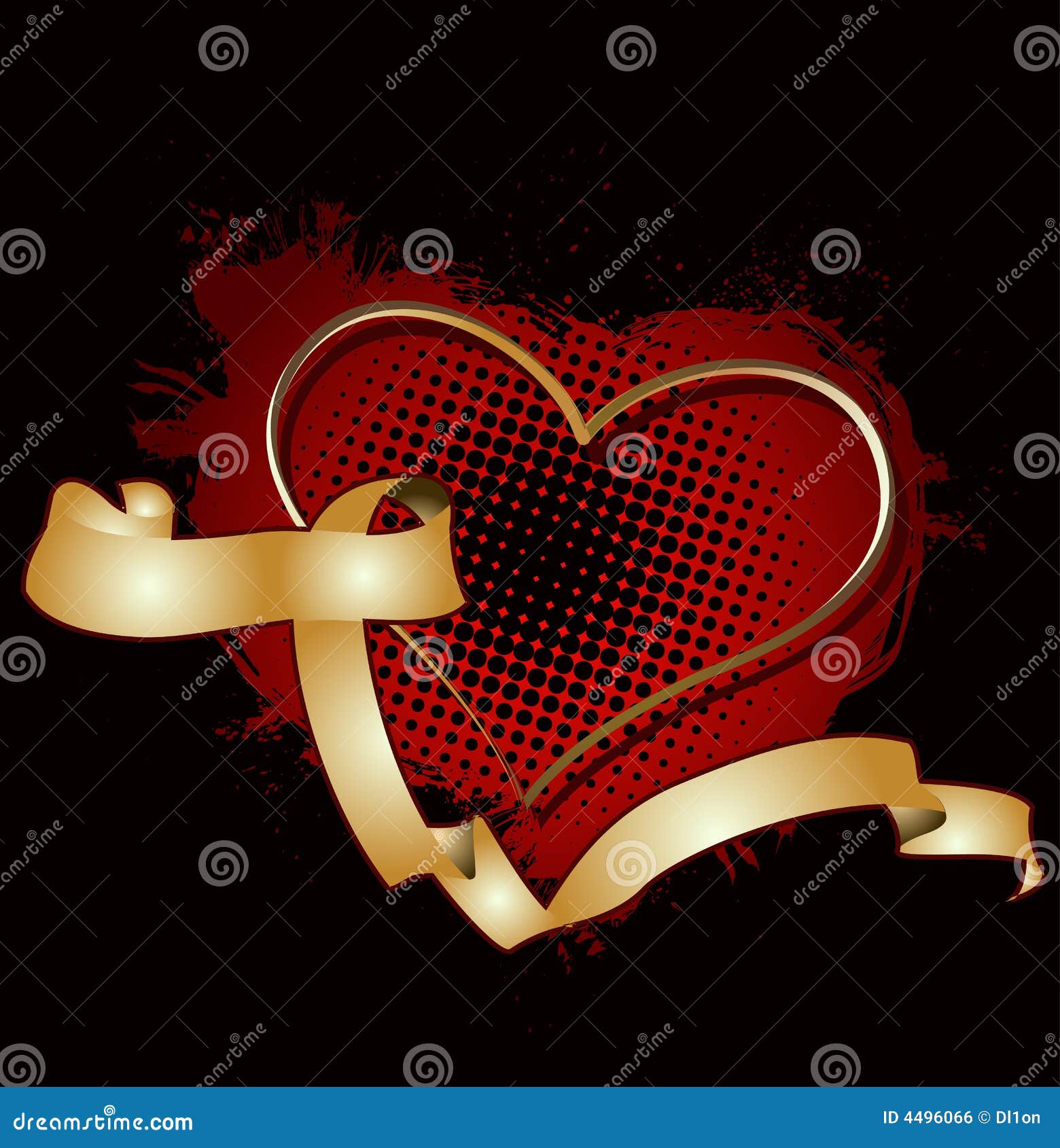 Gouden Hart En Banner Op Rode Halftone Vector Illustratie ...