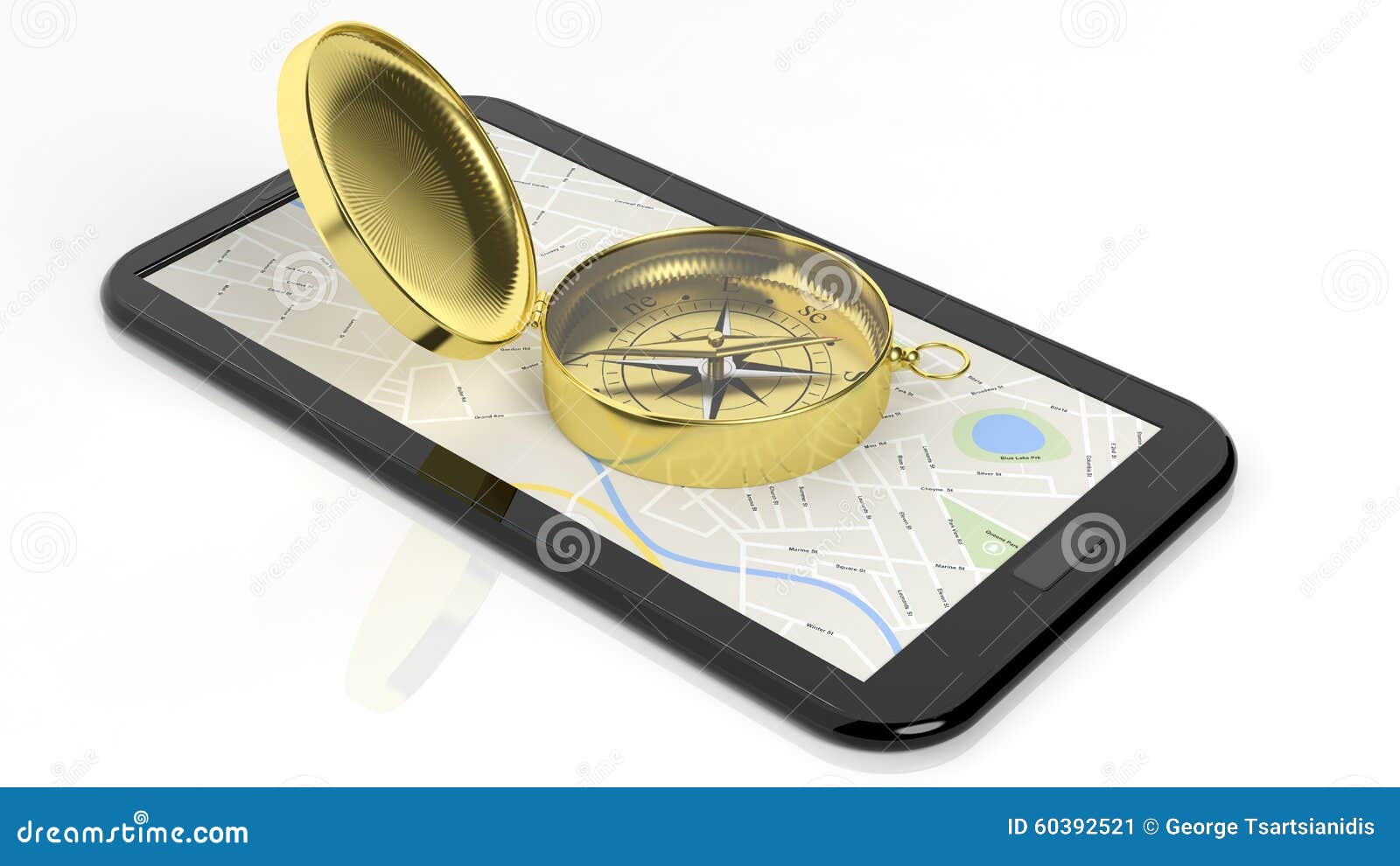 Gouden Kompas Op Het Tabletscherm Met Kaart Stock Illustratie ...