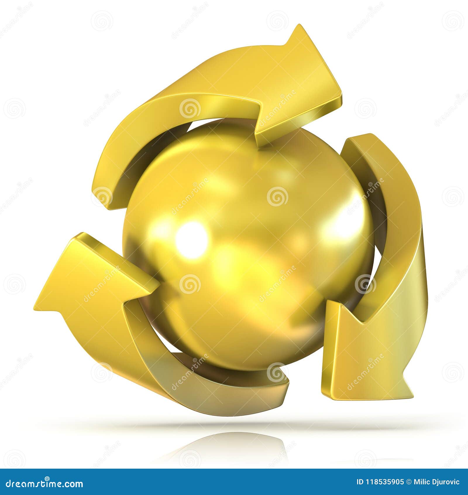 Gouden Kringloopteken, Drie Pijlen Rond Bal Stock Illustratie ...