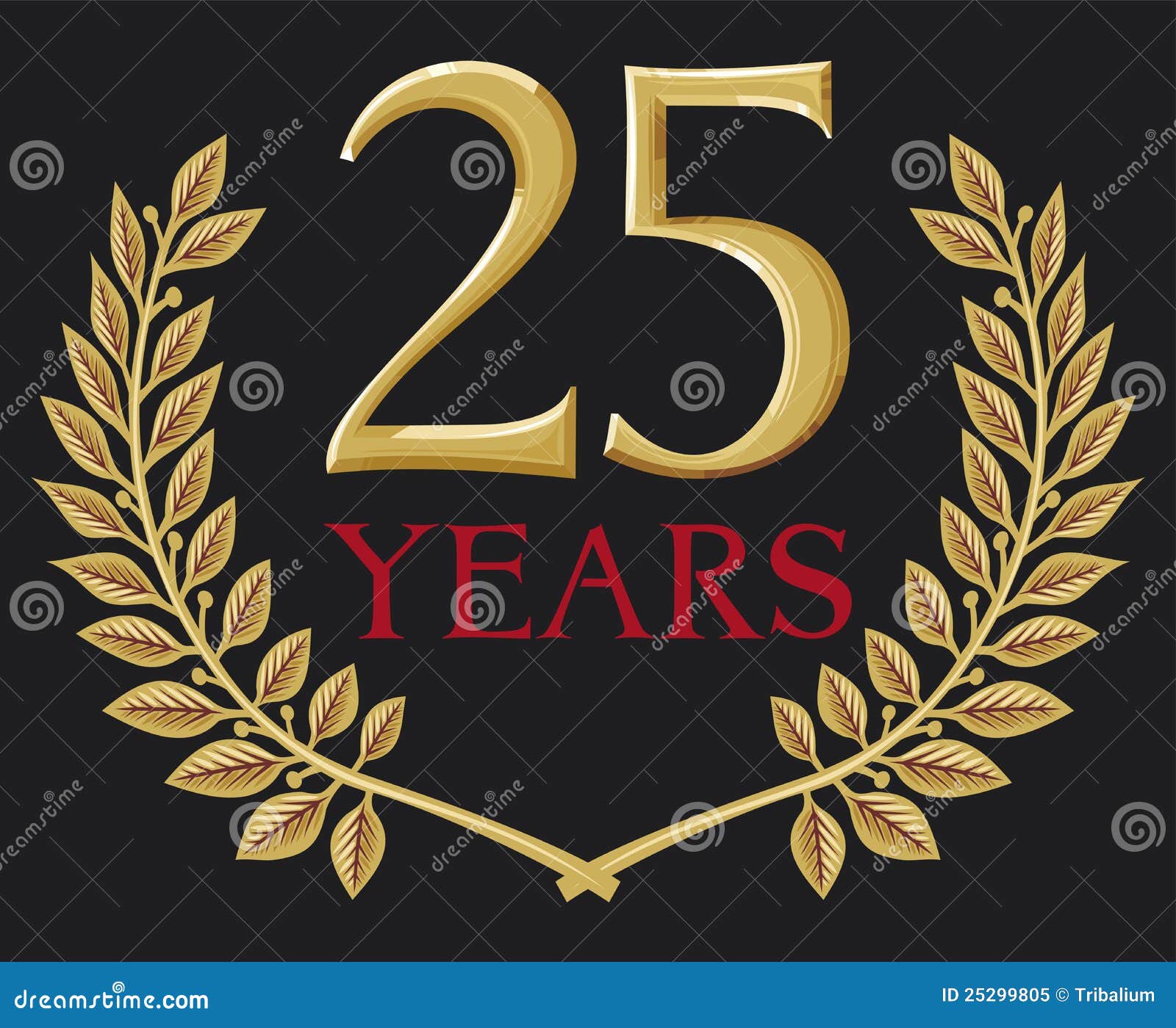 Gouden lauwerkrans 25 jaar vector illustratie. Illustration of ...