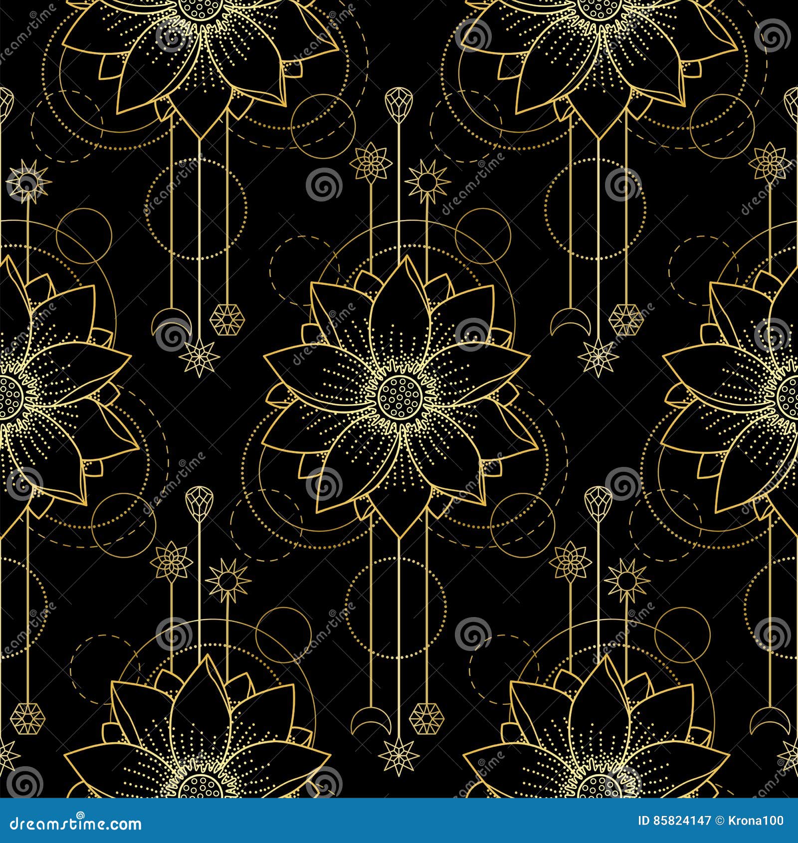 Gouden Lotus Modern Seamless Pattern Vector Illustratie - Illustration ...