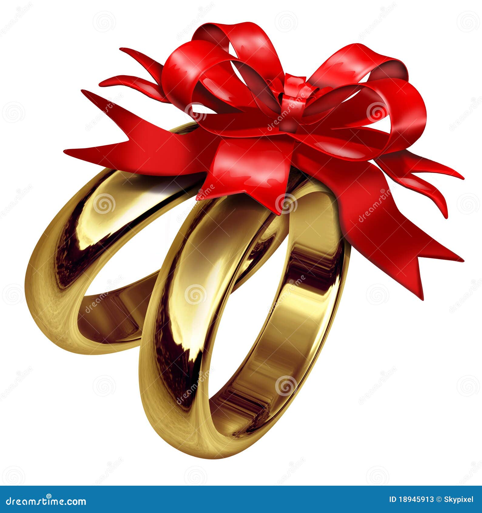 Gouden Ringen Met Rood Boog En Lint Stock Illustratie - Illustration of ...