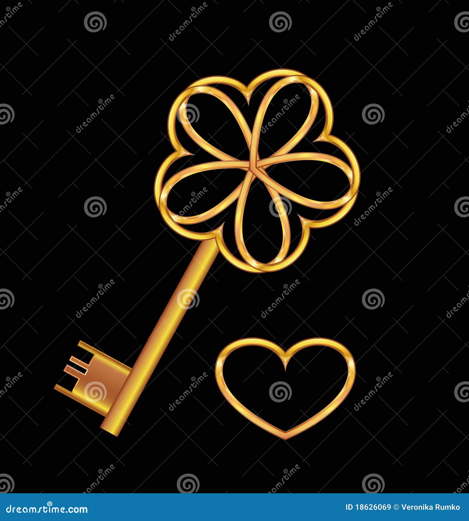 Gouden Sleutel Met Gouden Hart Vector Illustratie - Illustration of ...