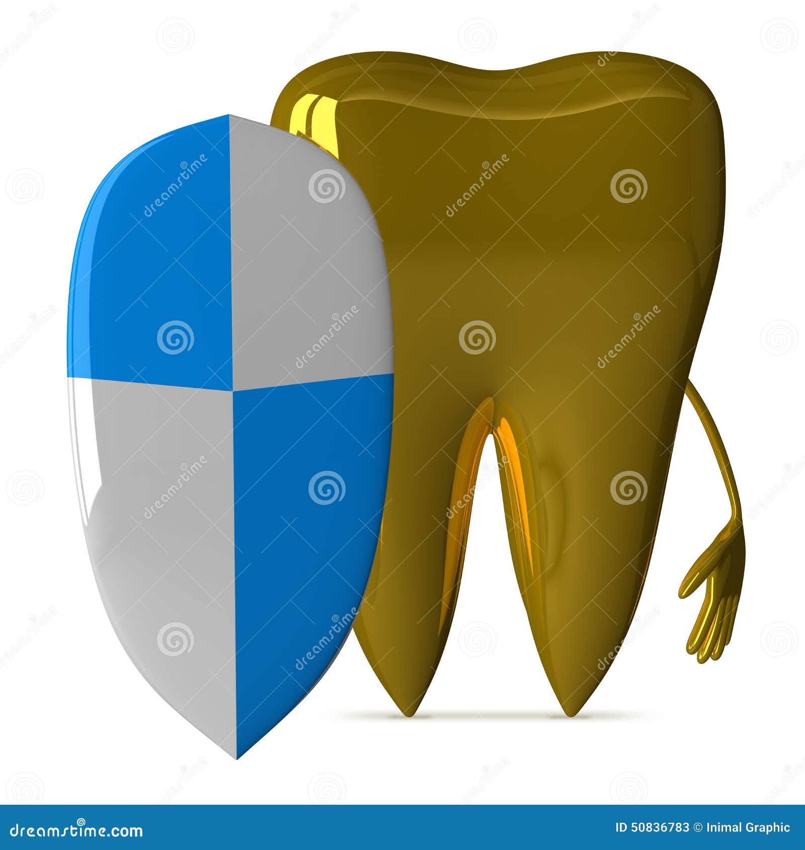 Gouden tand met schild stock illustratie. Illustration of defensie ...