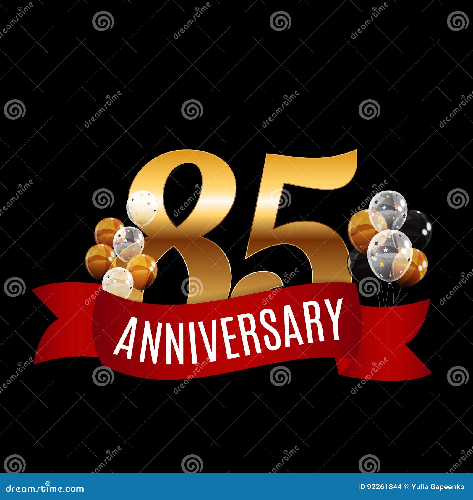 Gouden 85 Van Het Verjaardagsjaar Malplaatje Met Rode Lintvector Vector Illustratie ...
