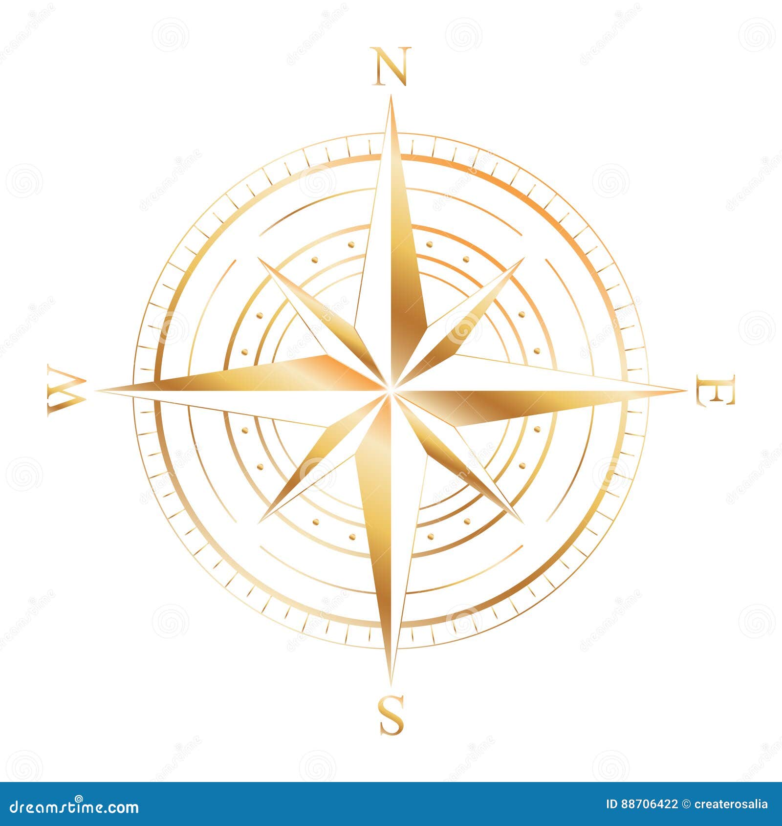 Gouden Windroos Vector Illustratie Vector Illustratie - Illustration of ...