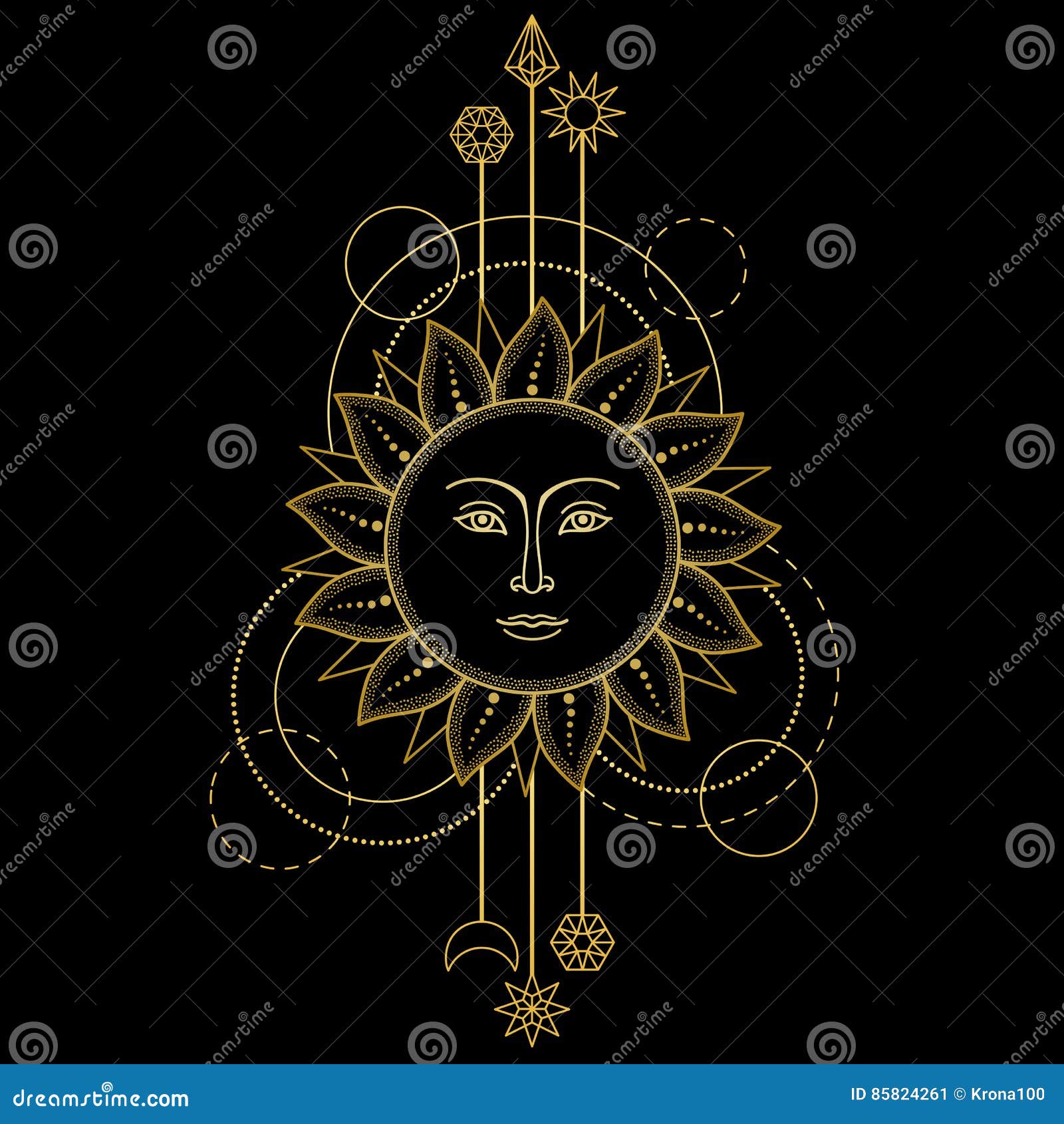 Gouden Zon Modern Symbool vector illustratie. Illustration of kristal ...