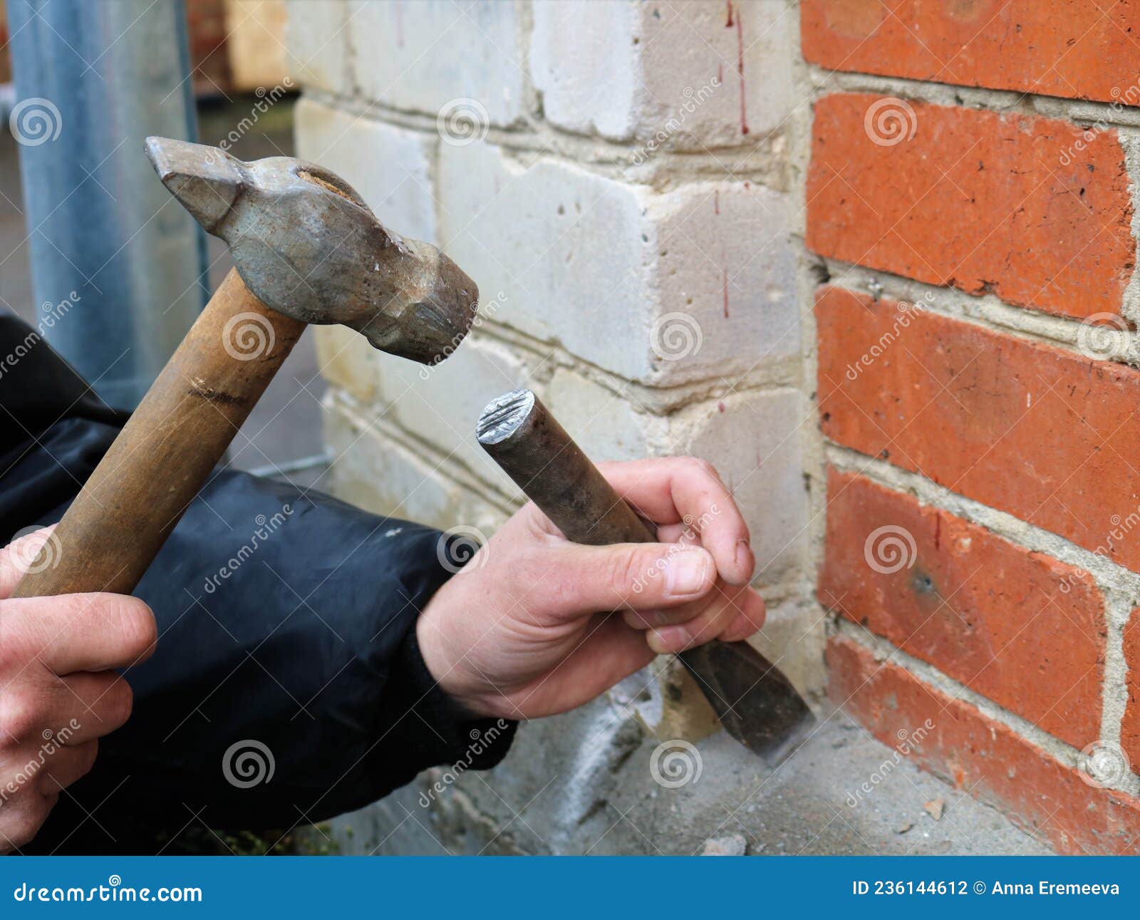 Gouging Part of the Foundation with Hand Tools Stock Photo - Image of ...