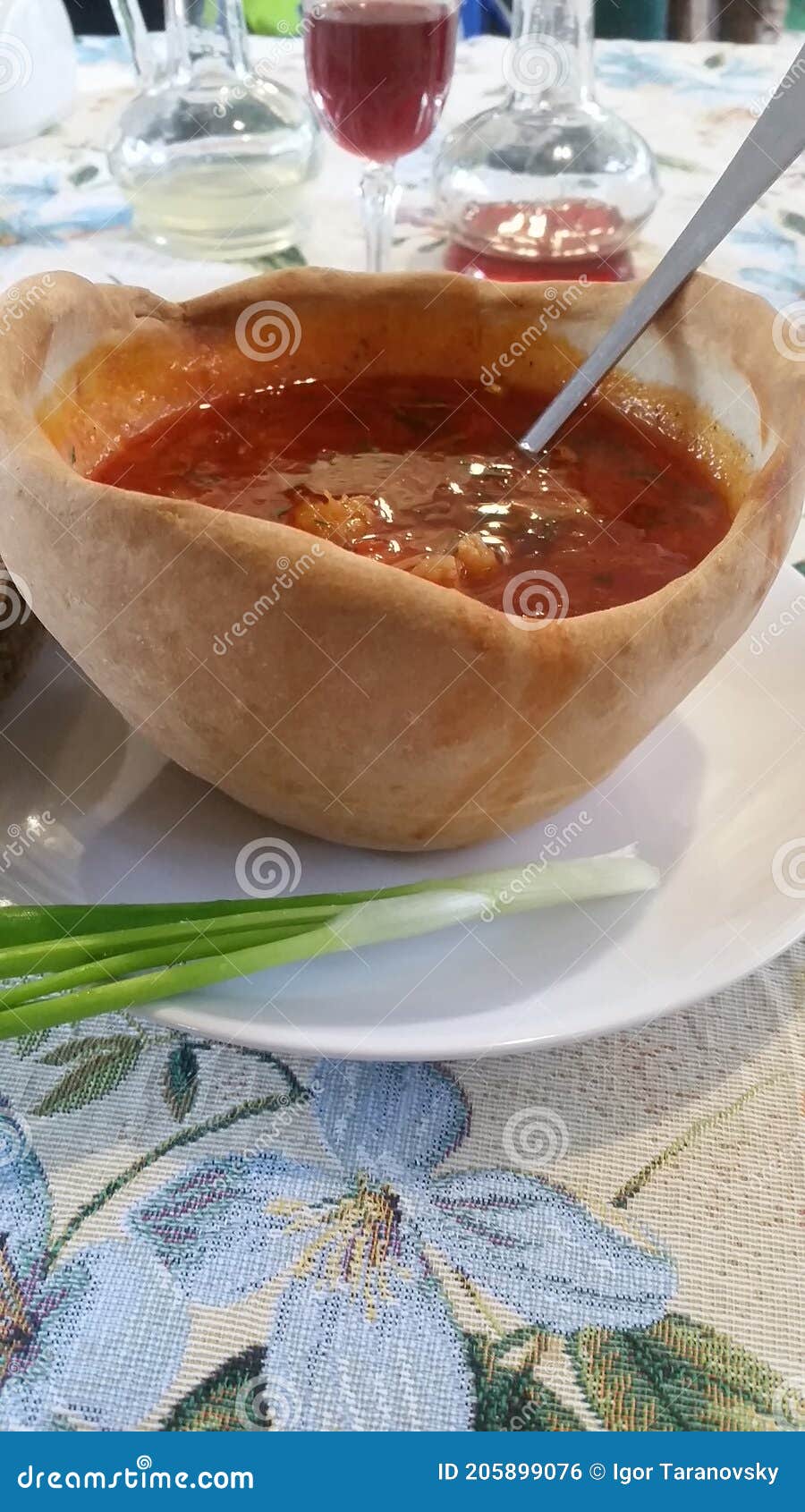 Goulash in bread stock photo. Image of food, green, bread - 205899076