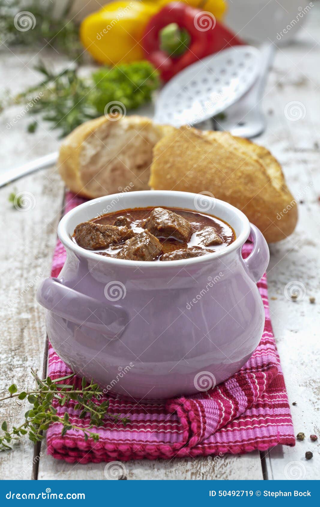 Goulash in Pot White Bread Served Stock Image - Image of depth, tasty ...