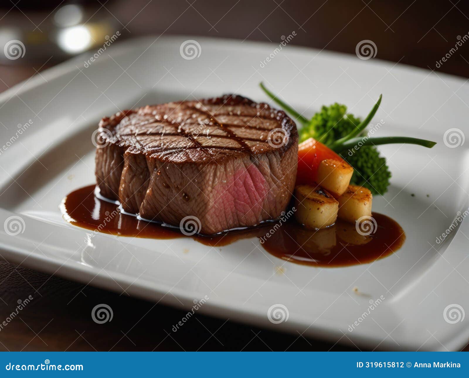 Gourmet Beef Steak with Elegant Garnish in Fine Dining Setting Stock ...