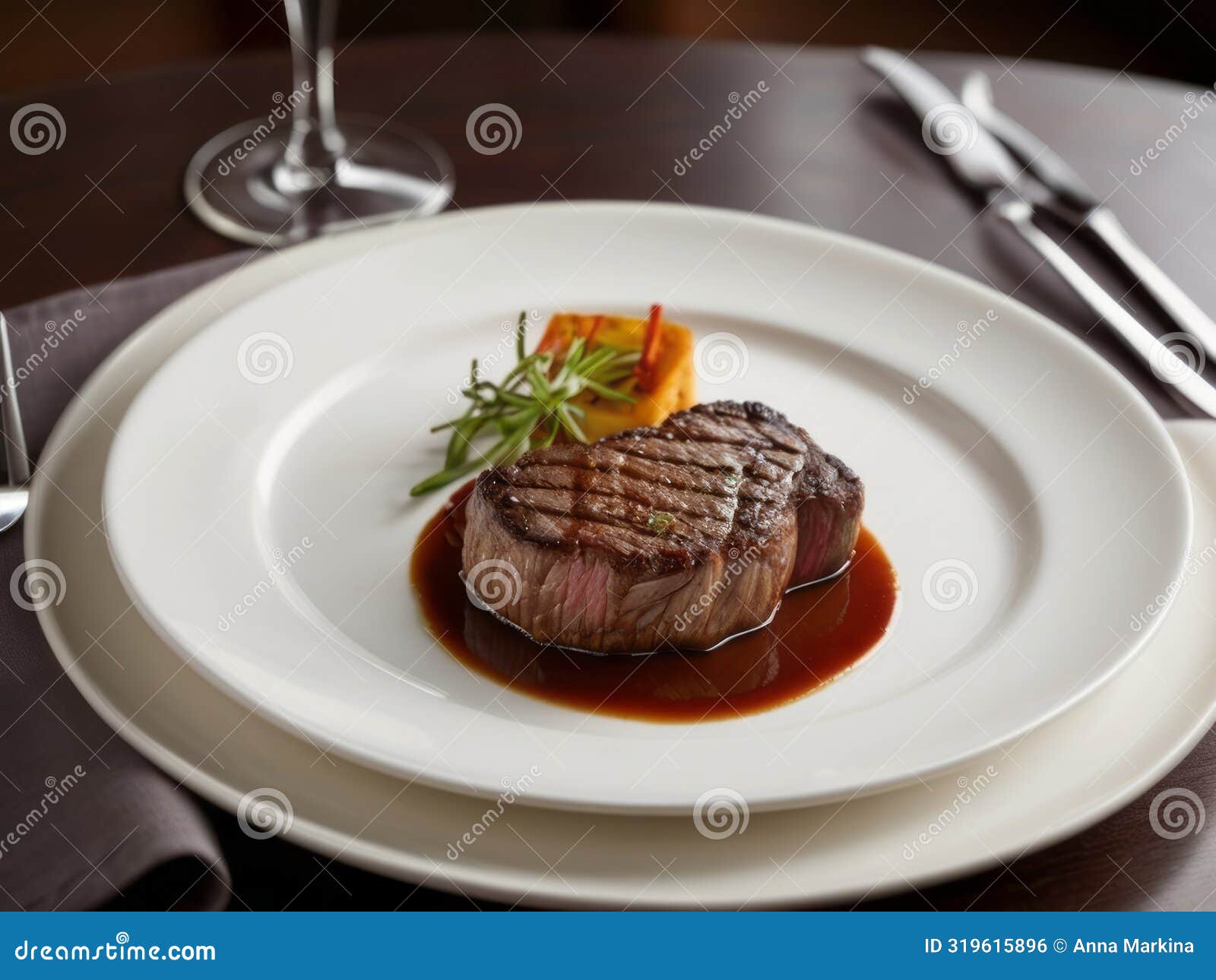Gourmet Beef Steak with Elegant Garnish in Fine Dining Setting Stock ...