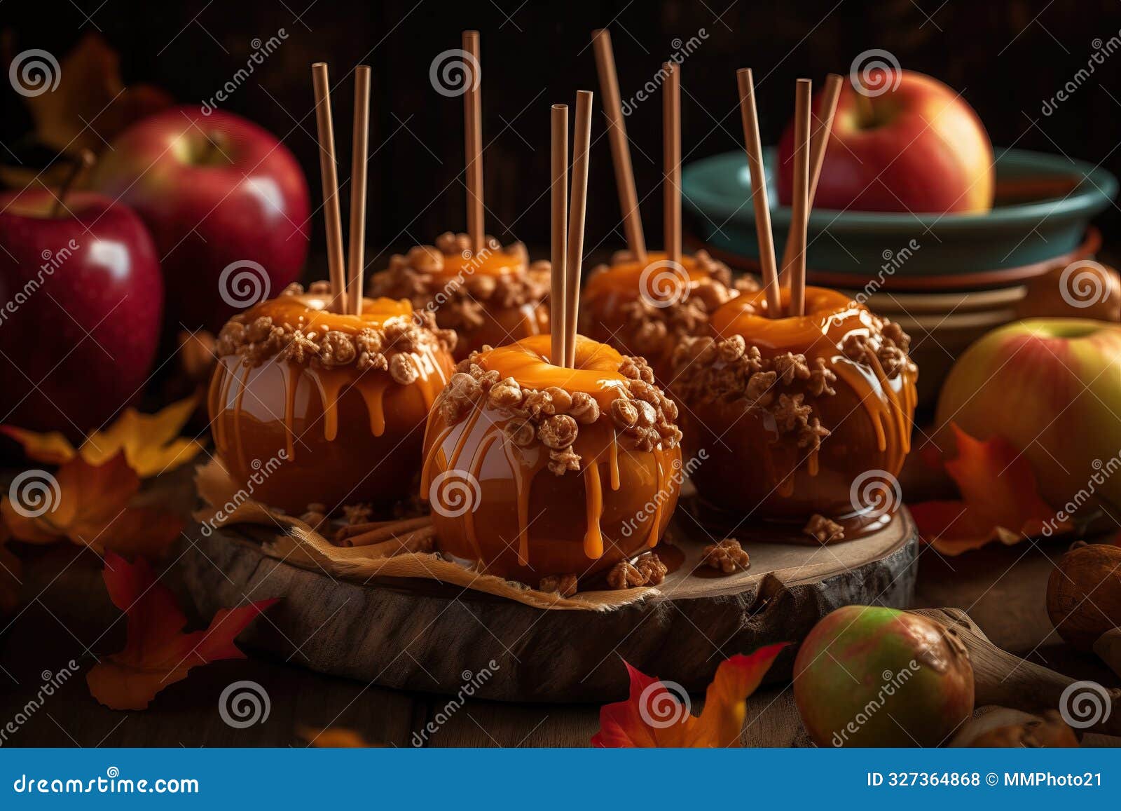 Gourmet Caramel Apples with Assorted Toppings Stock Illustration ...