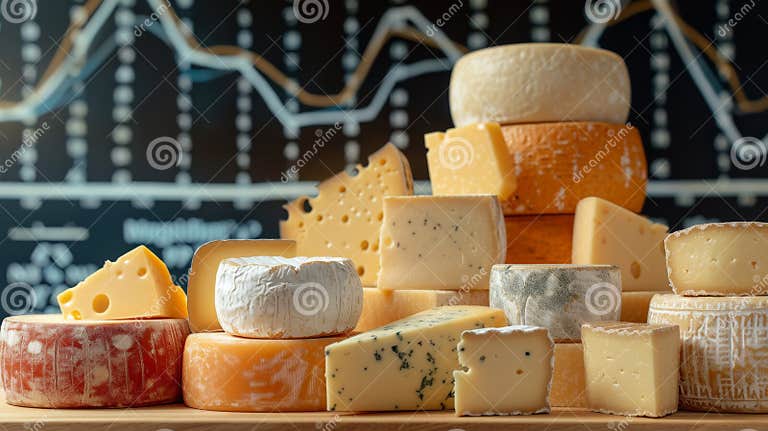 Gourmet Cheese Display with Economic Chart Background Stock Image ...