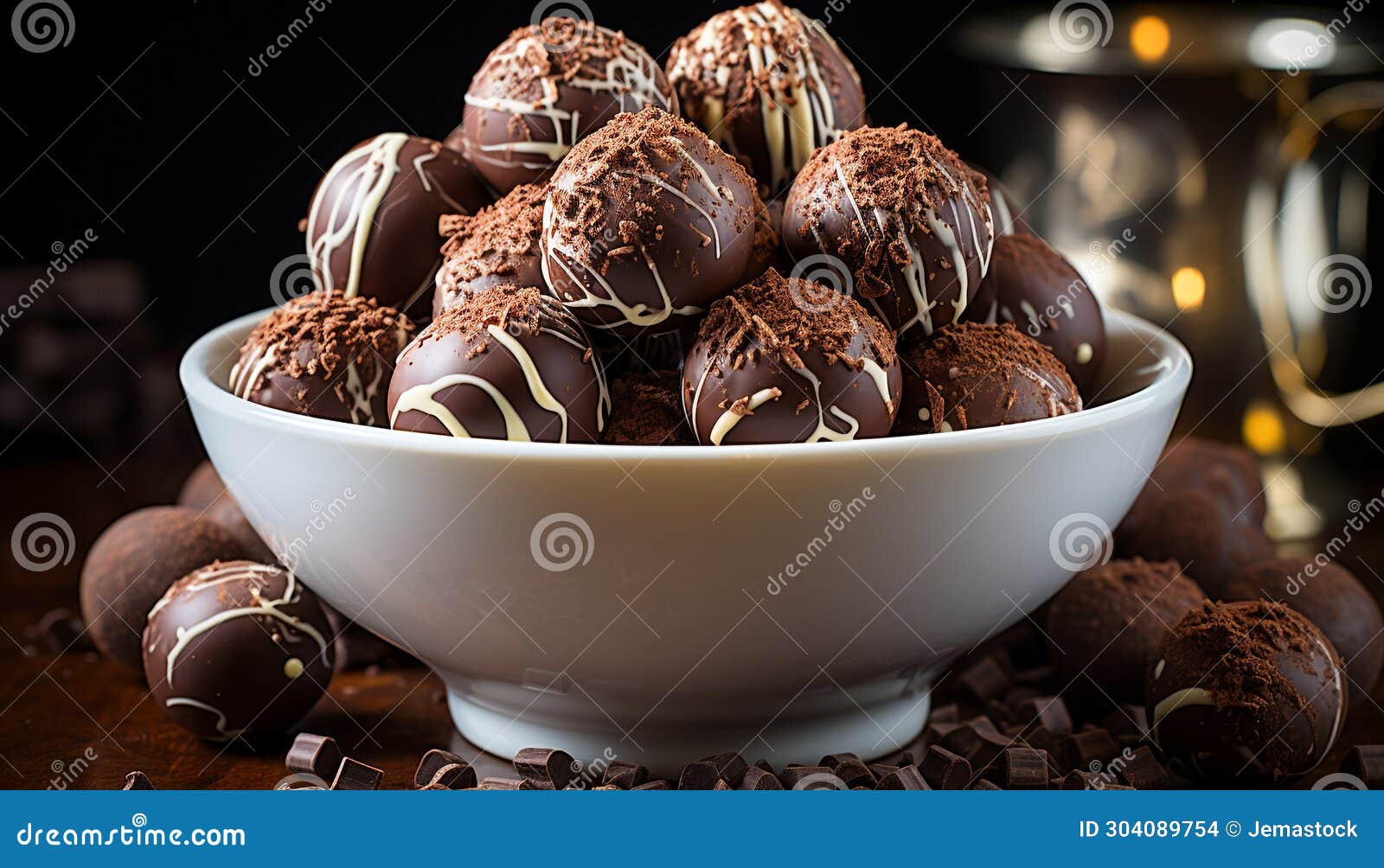 Gourmet Chocolate Truffle Ball, Indulgence on Wood Generated by AI ...