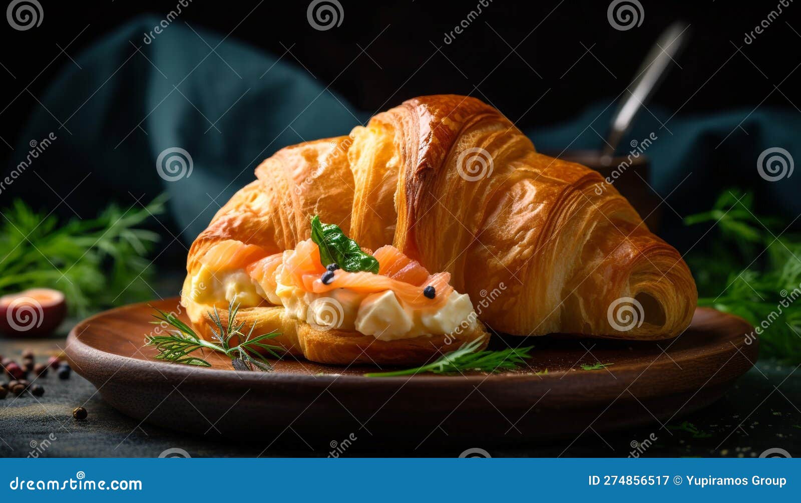 A Gourmet Croissant Meal on Rustic Wood Generated by AI Stock Image ...