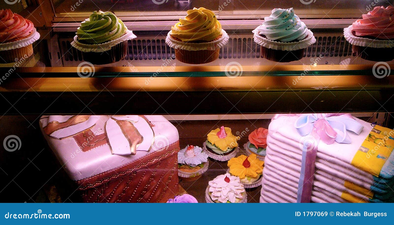 Gourmet Cupcake Display in Bakery Window Stock Image - Image of ...