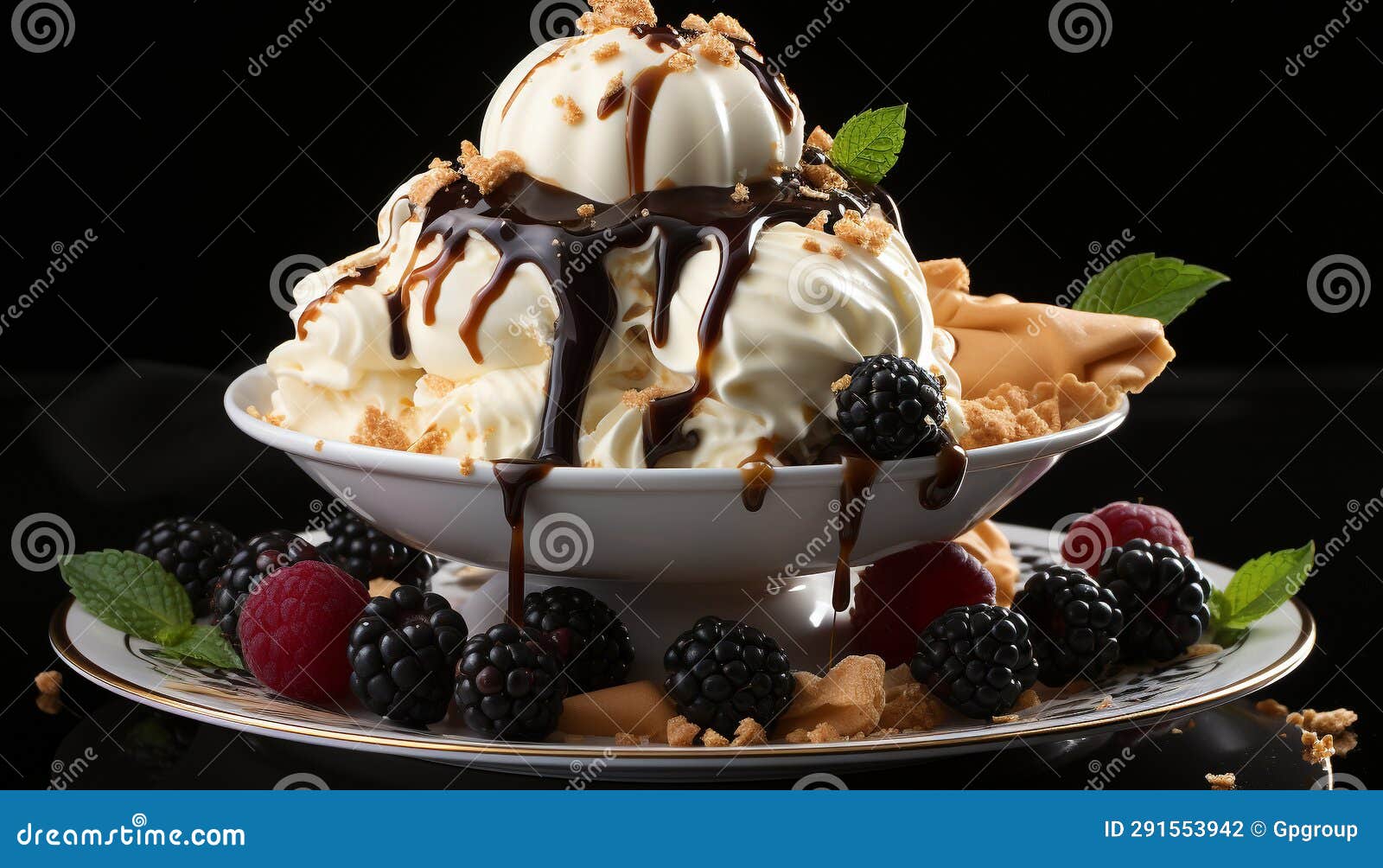 A Gourmet Dessert Fresh Raspberry Ice Cream with Chocolate Generated by ...