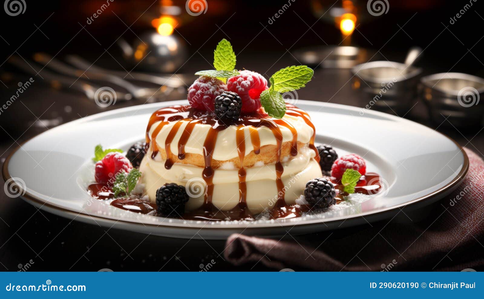 A Gourmet Dessert with Melting Cream in a Plate on White Table ...