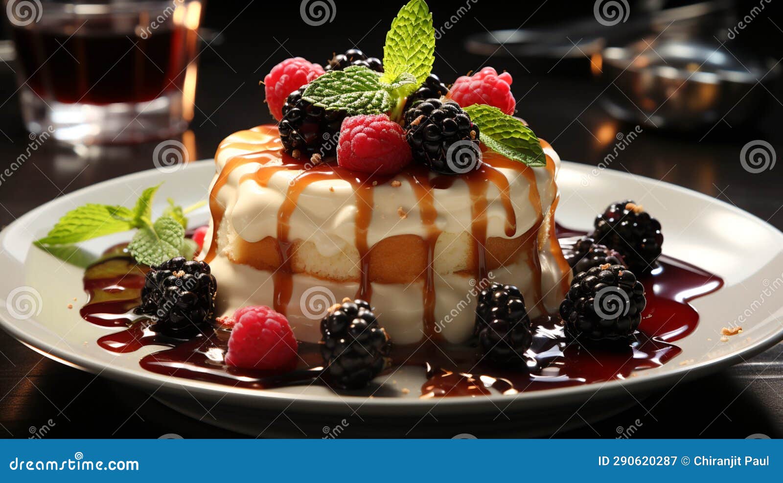 A Gourmet Dessert with Melting Cream in a Plate on White Table ...