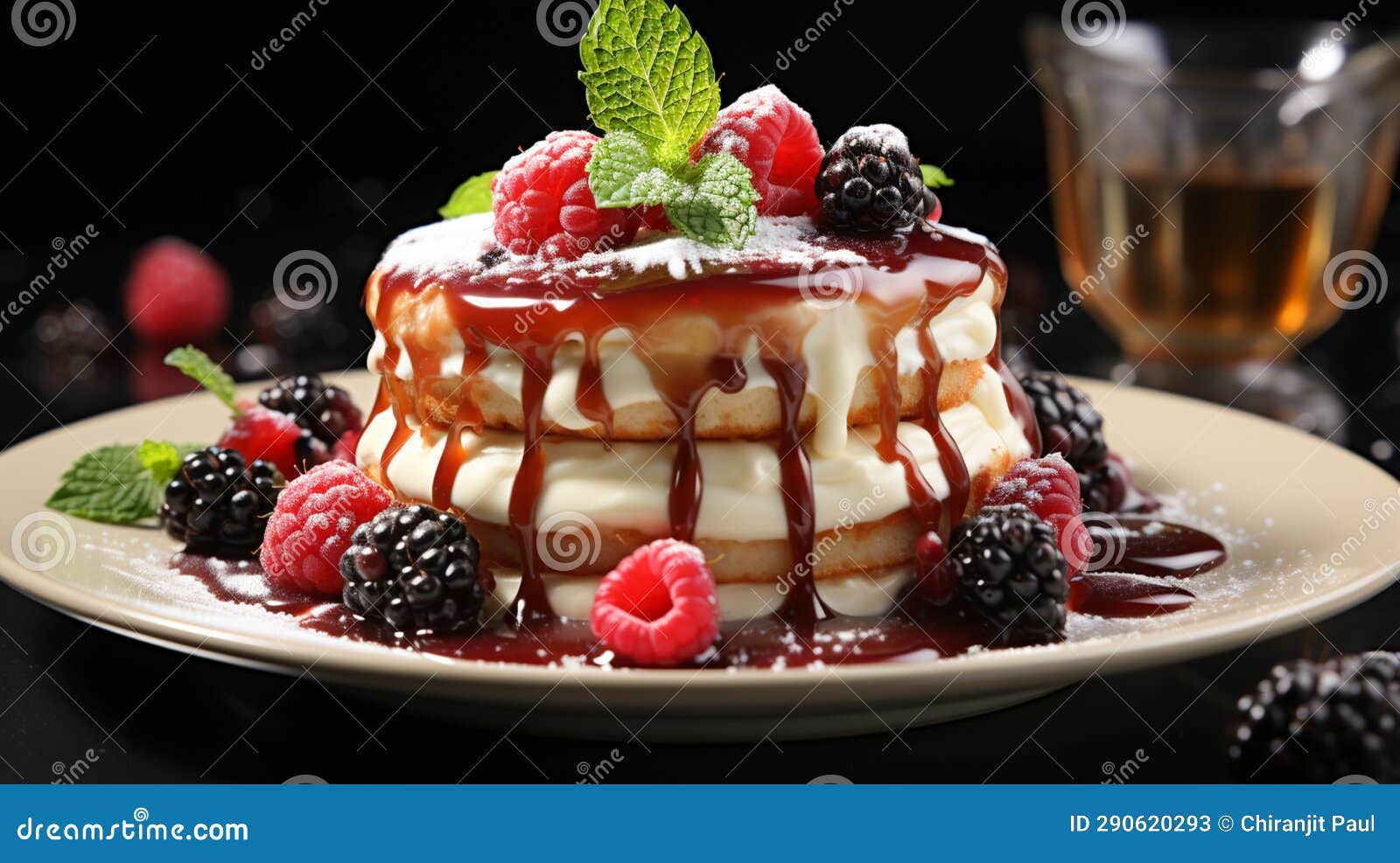 A Gourmet Dessert with Melting Cream in a Plate on White Table ...