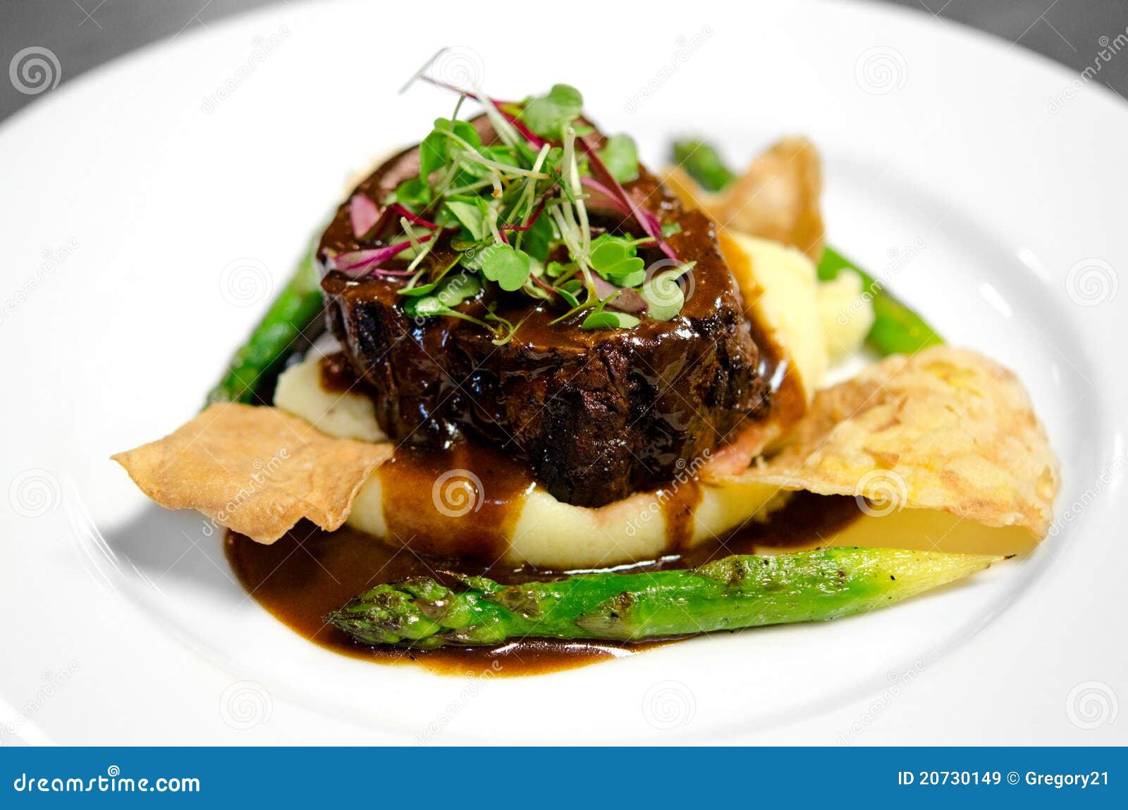 Gourmet Filet on Bed of Mashed Potatoes Stock Image - Image of green ...