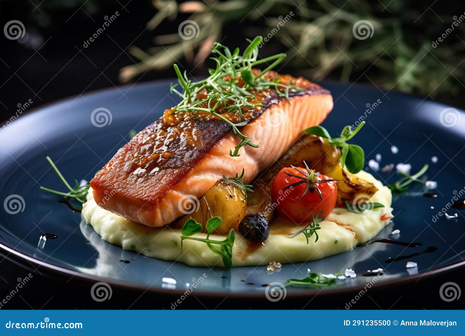 Gourmet Fish Dish on a Plate in Restaurant Stock Photo - Image of ...